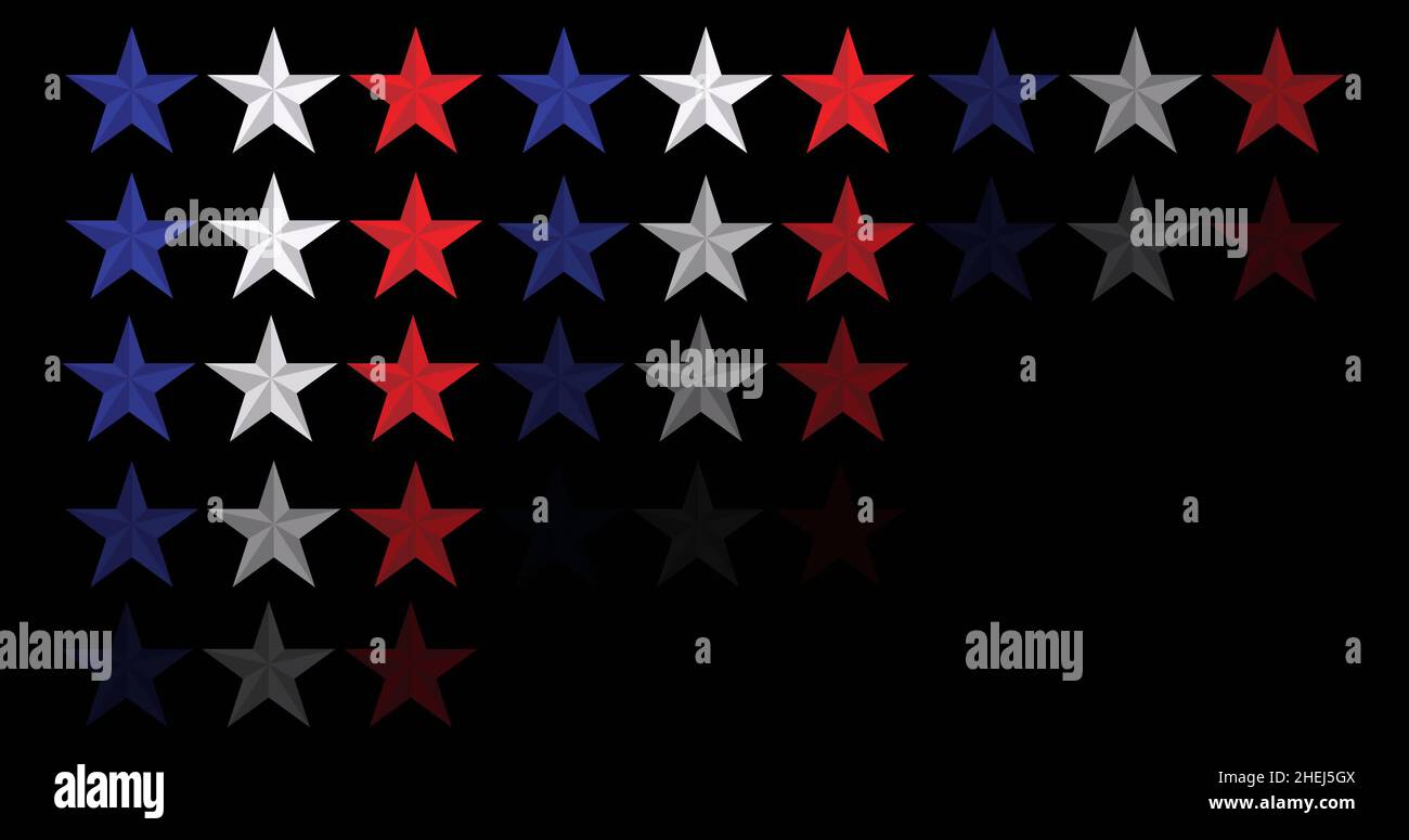 Image of white, blue and red stars of american flag in rows on black ...