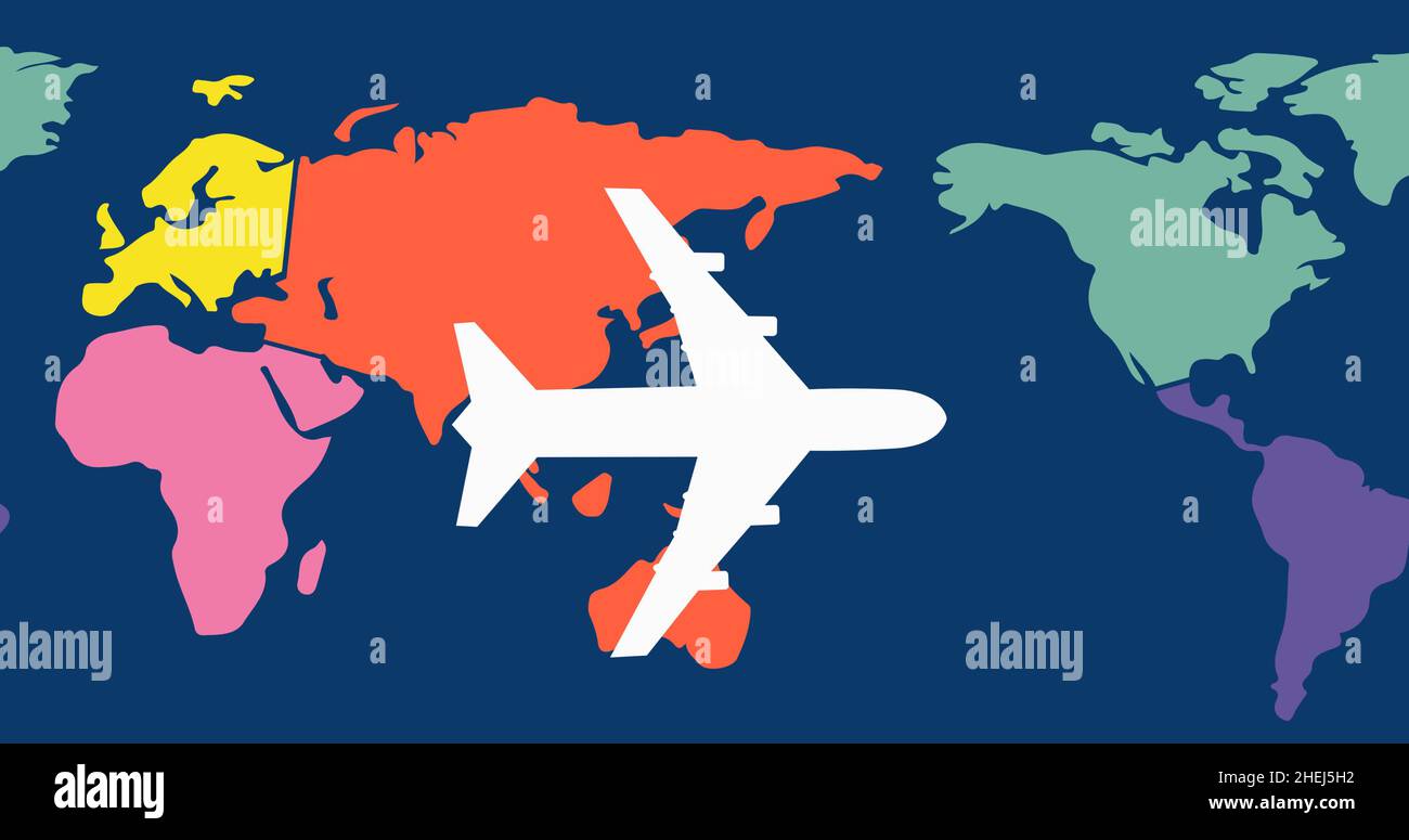 Airplane flying over world map hi-res stock photography and images - Alamy