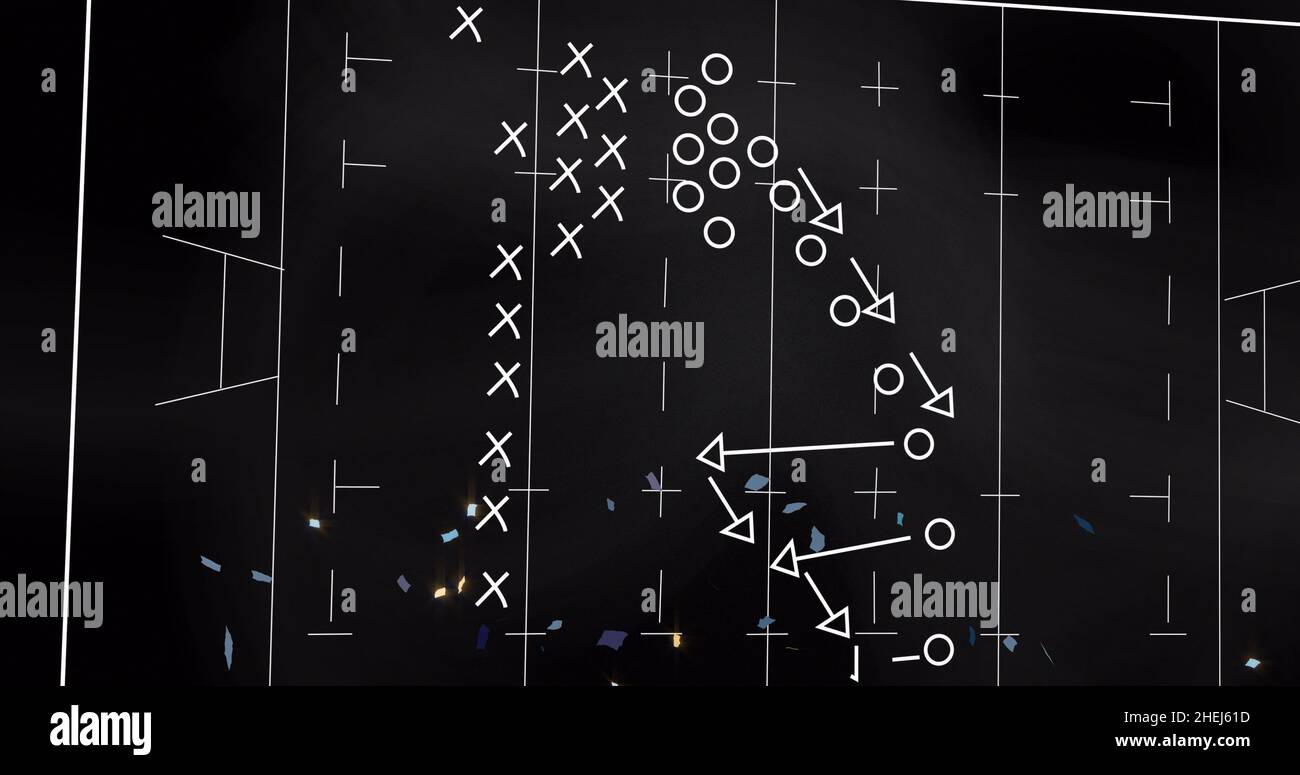 Image of game plan on board and confetti over sports stadium Stock ...