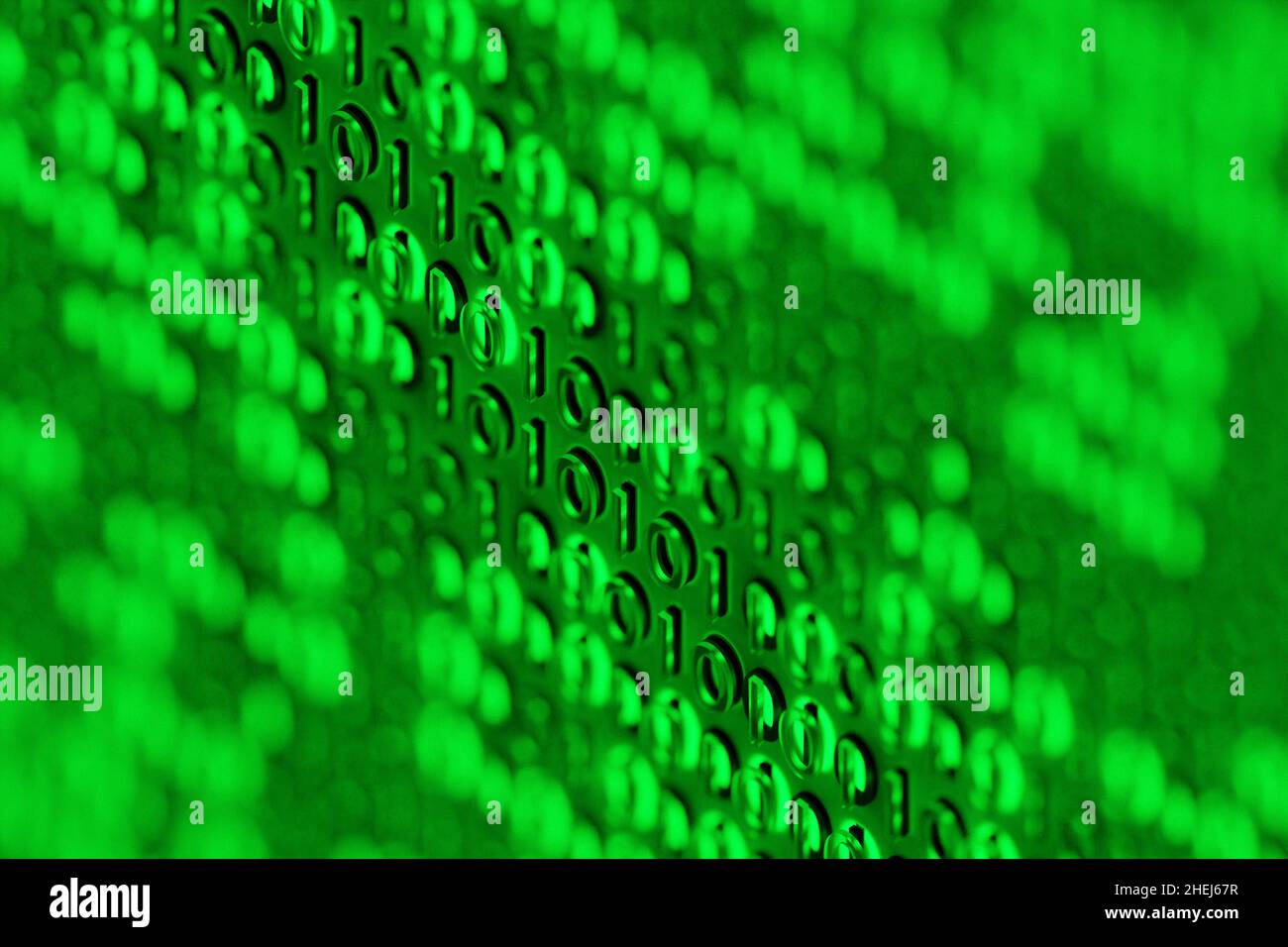 3d illustration of background in a green matrix style. Falling random ...