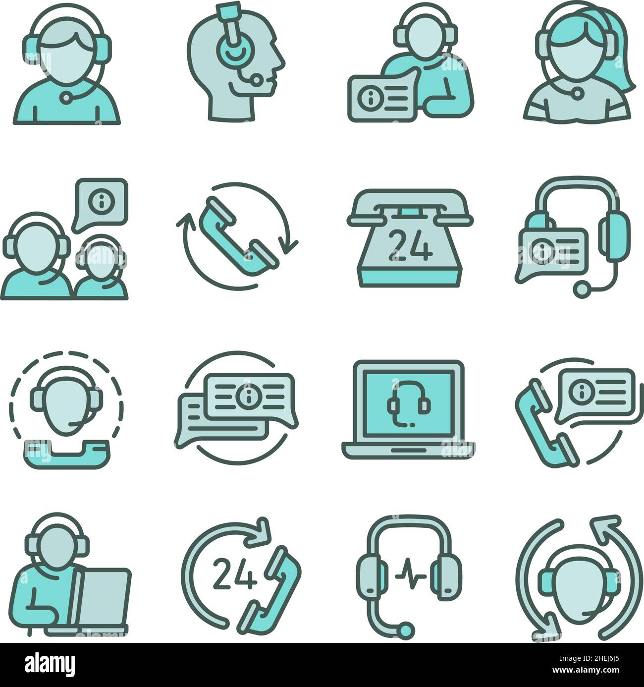 Call center employees icons set outline vector. Contact dispatch ...