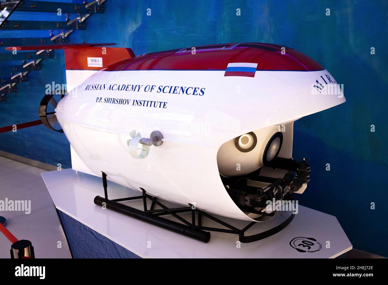 Russian deep-sea underwater research vehicle, red and white Stock Photo ...