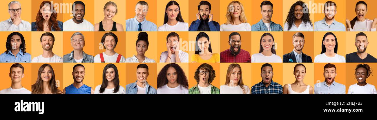 Composite collage of diverse people expressing different emotions, panorama Stock Photo - Alamy