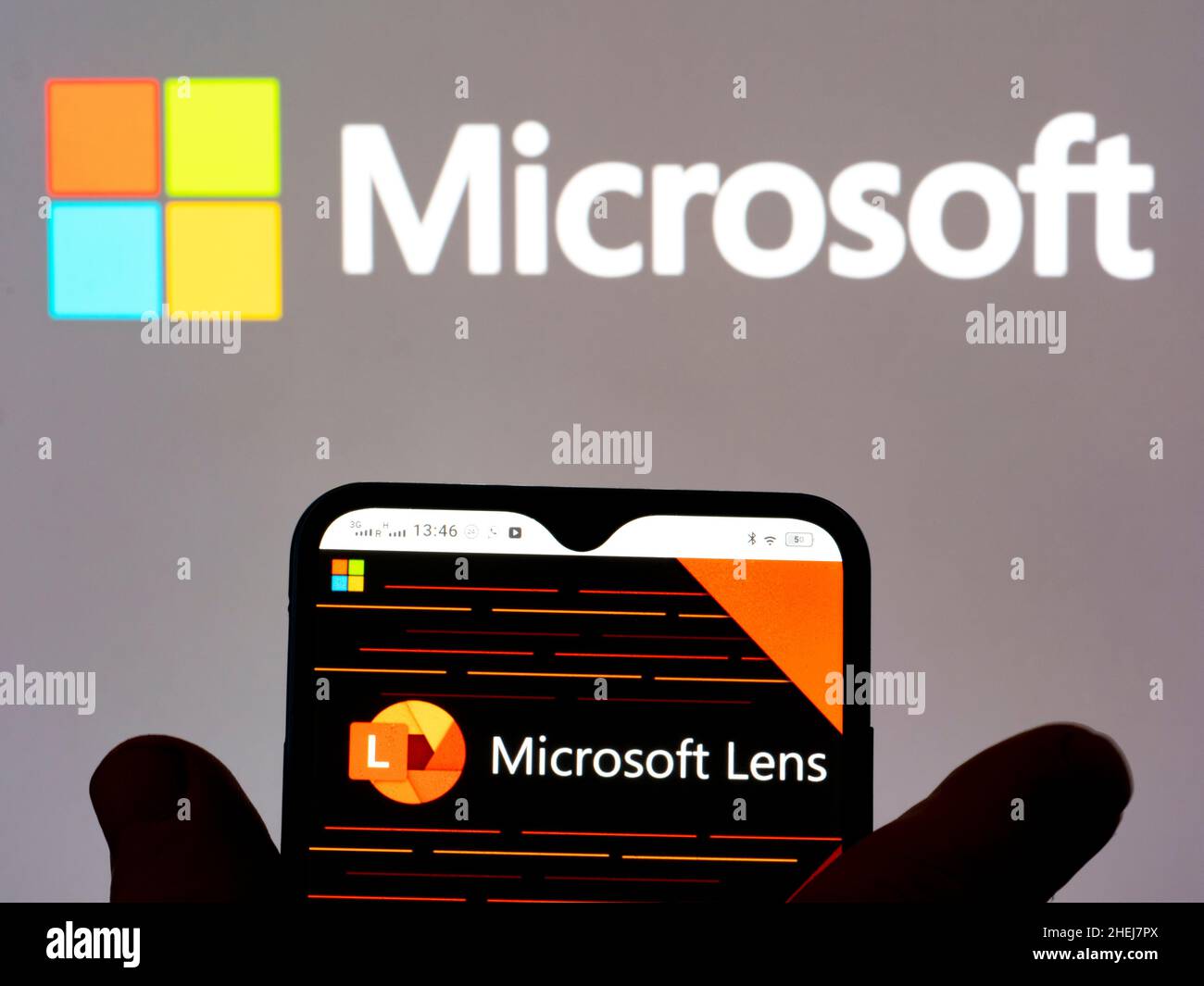 In this photo illustration Microsoft Lens logo seen displayed on a ...