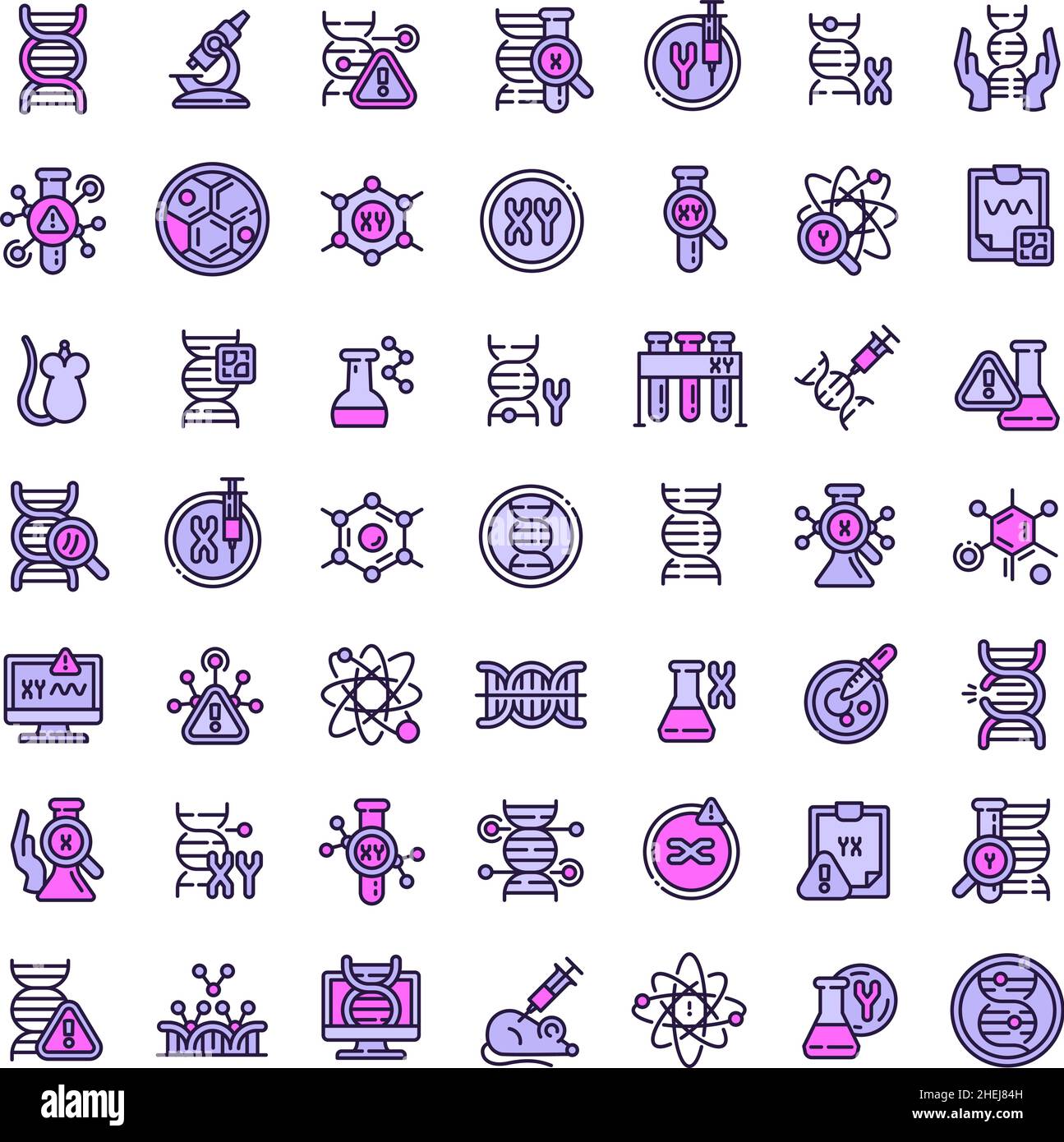 Genetic engineering icons set outline vector. Fractal genomics. Dna ...