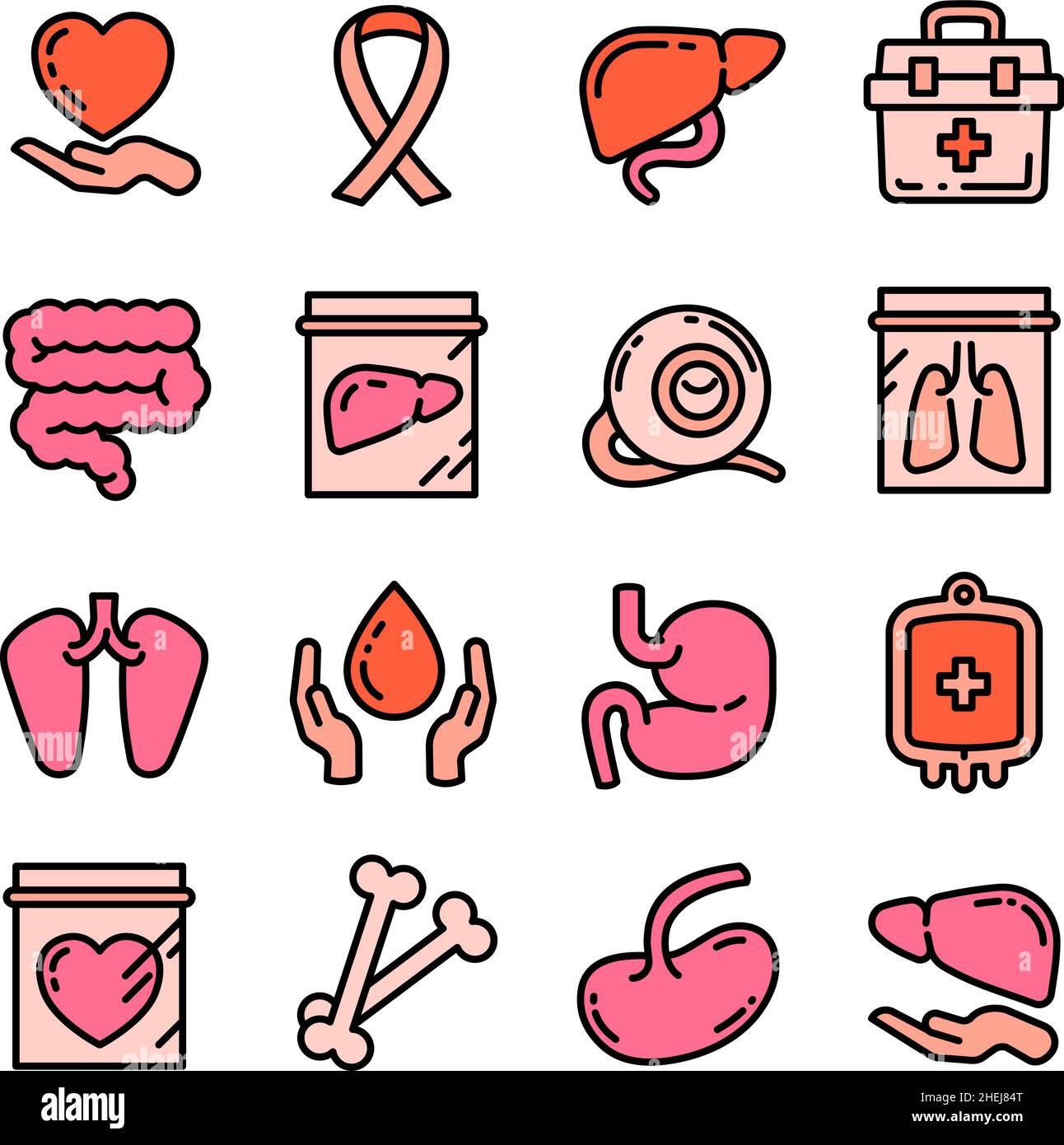 Donate organs icons set outline vector. Donor organ. Kidney donation ...