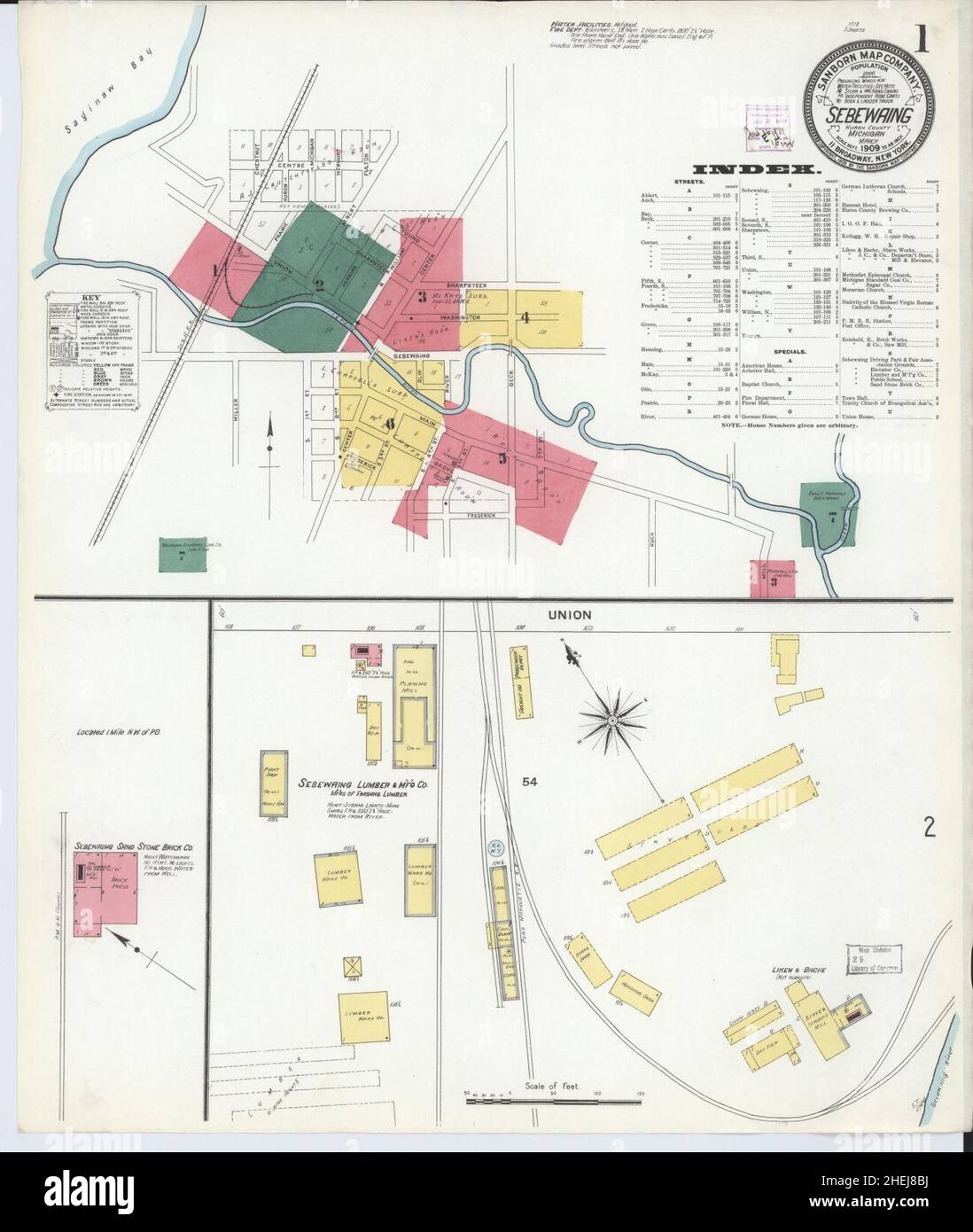 Sanborn Fire Insurance Map from Sebewaing, Huron County, Michigan Stock ...