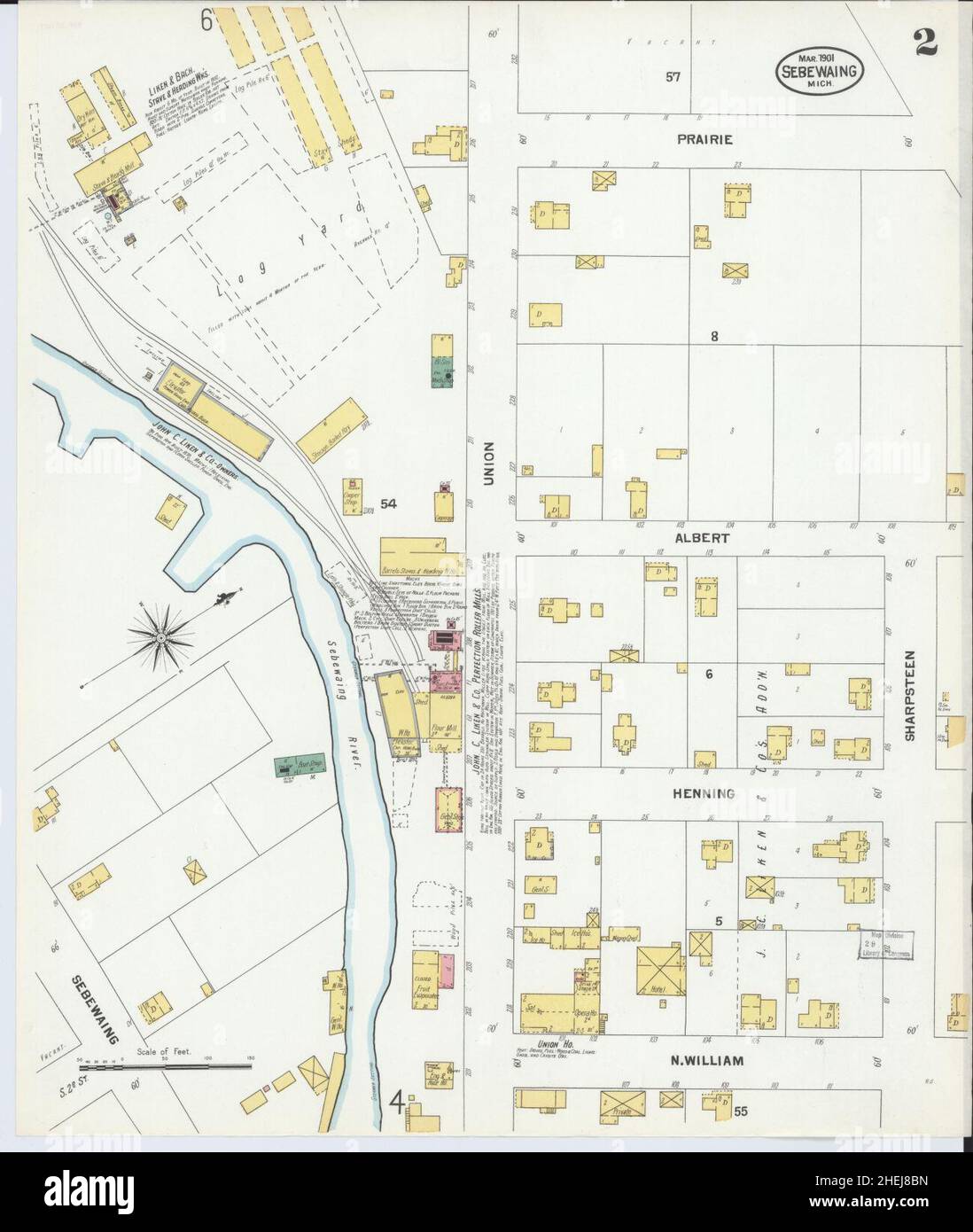 Sanborn Fire Insurance Map from Sebewaing, Huron County, Michigan Stock ...