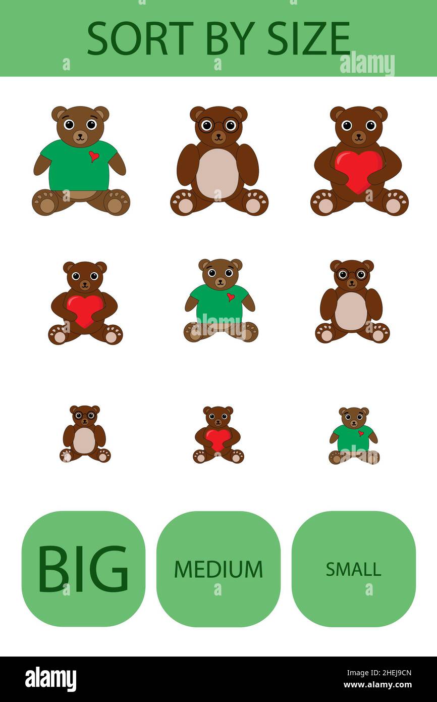 Match the toys bears by size large, medium and small. Children's ...