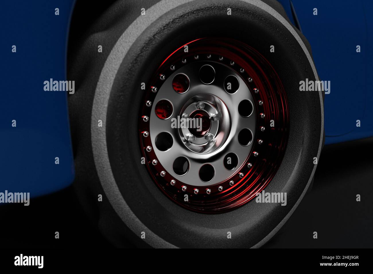 3d illustration close up of the car wheel with alloy wheel and new ...