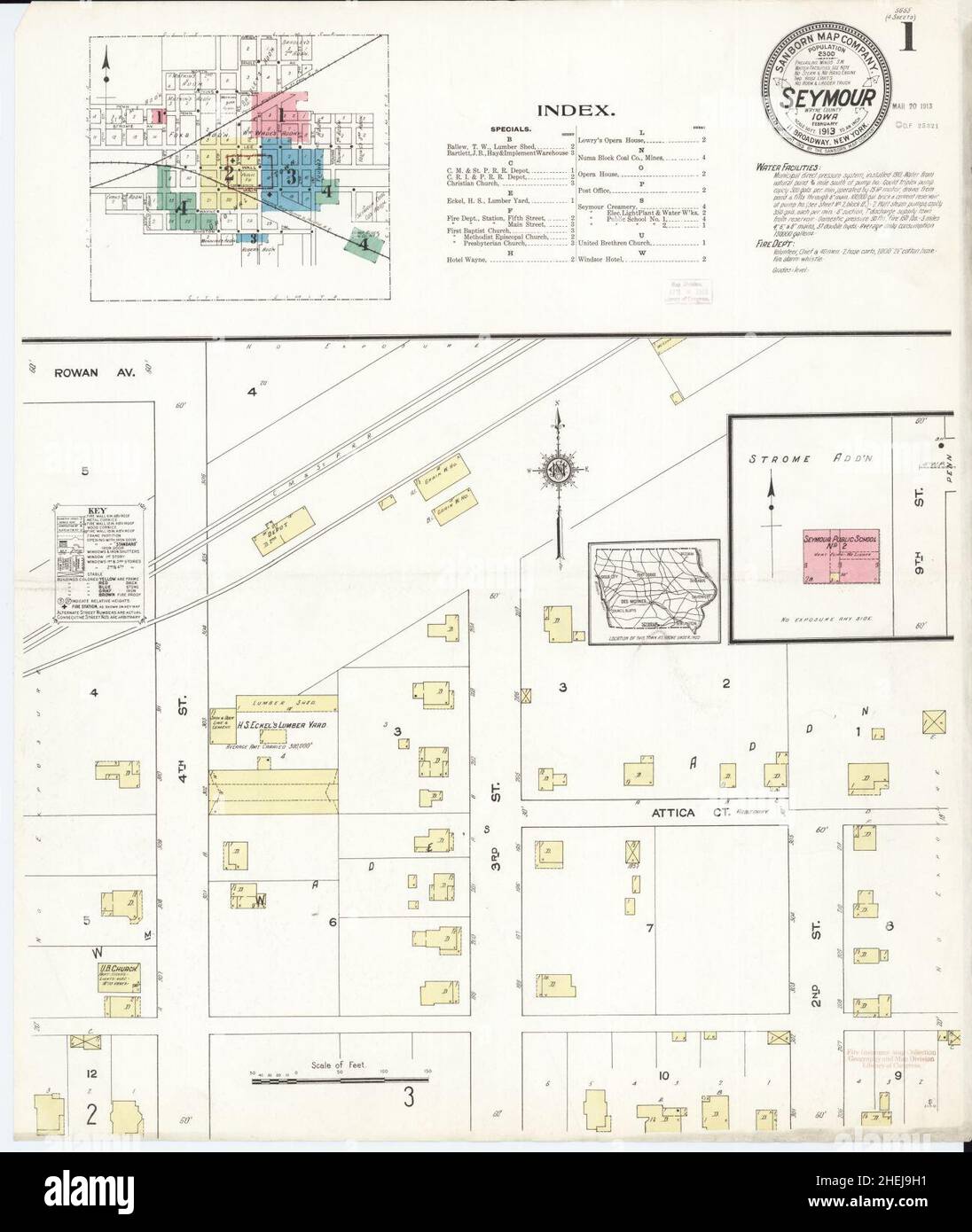Sanborn Fire Insurance Map from Seymour, Wayne County, Iowa Stock Photo ...