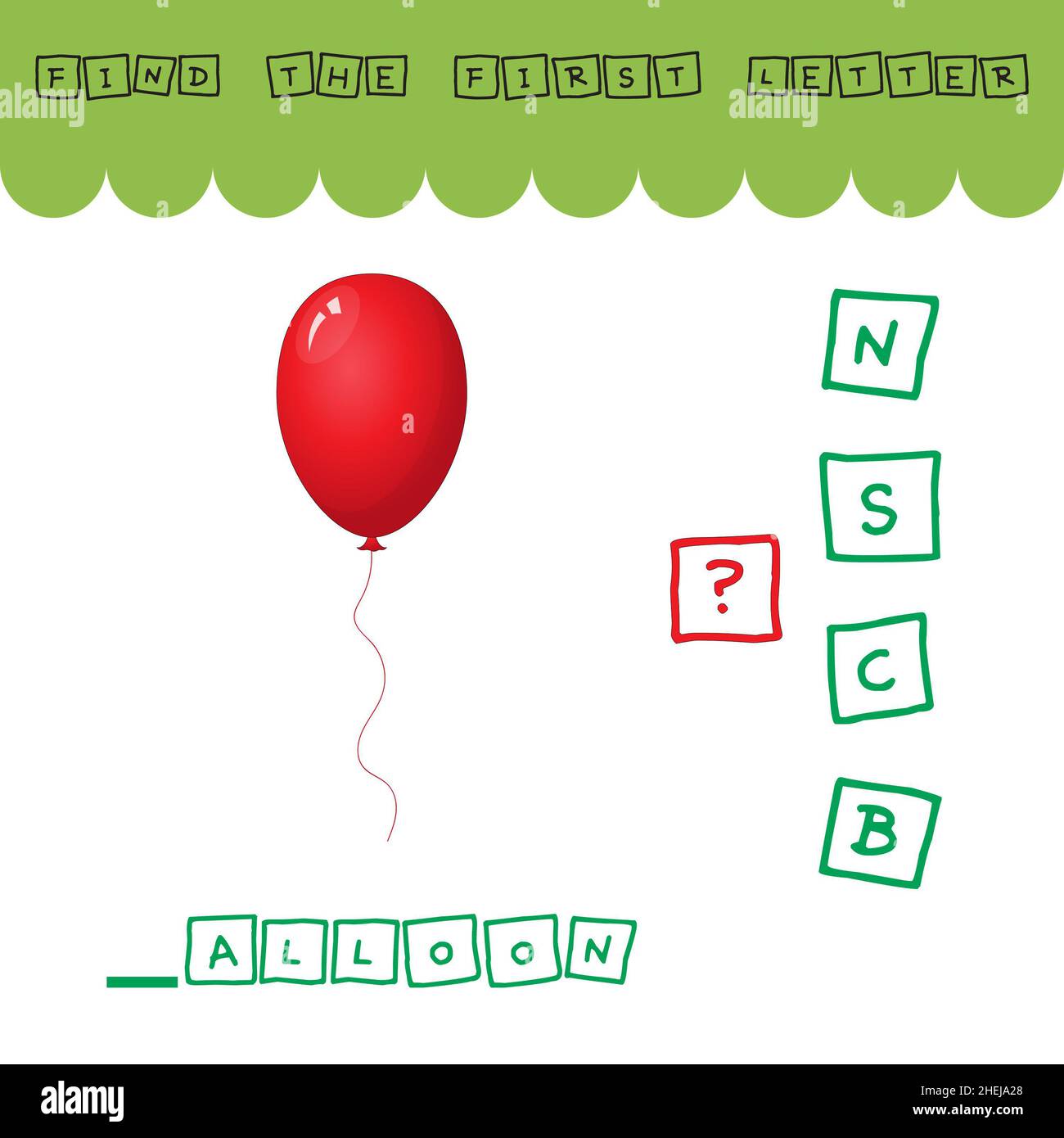 find the first letter of the word balloon and connect. Educational game ...