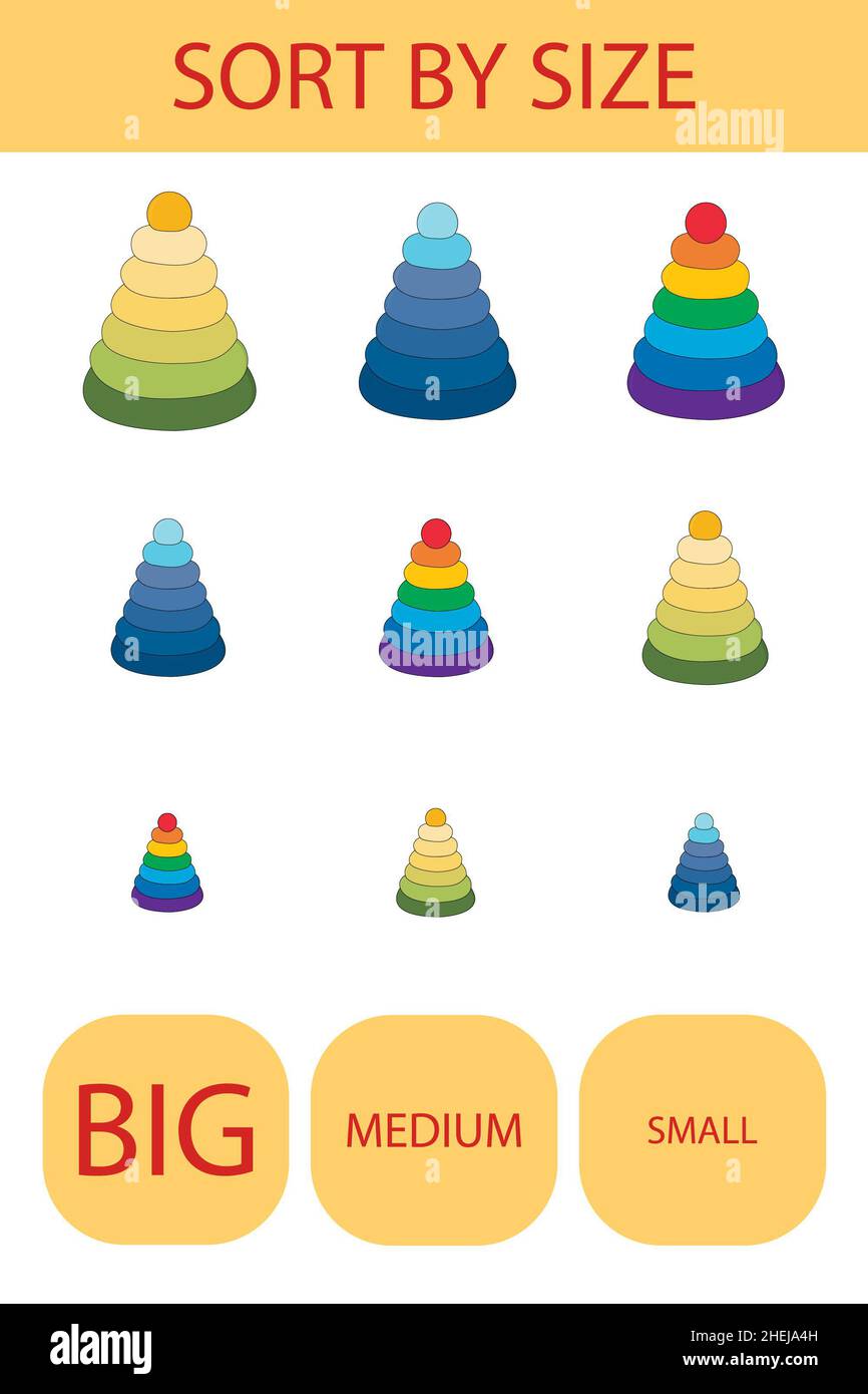 Match the toys pyramids by size large, medium and small. Children's ...