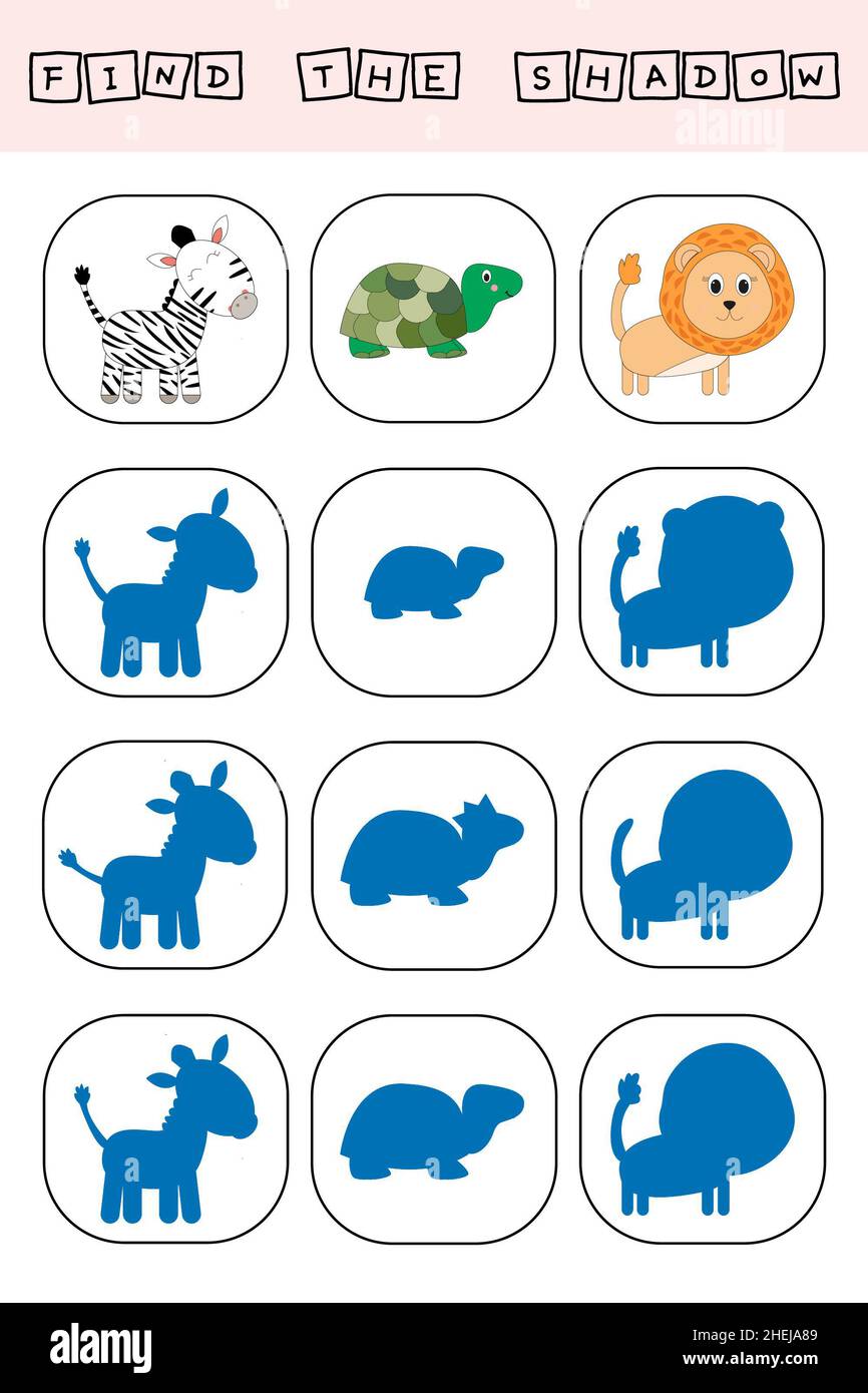 Find a shadow zebra, turtle, lion. Match toy with correct shadow ...