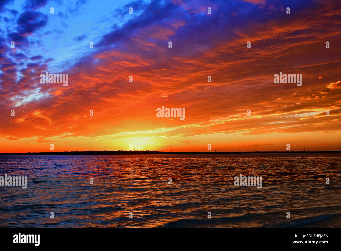 Fiery Sky Sunset Grapevine Lake Stock Photo - Alamy