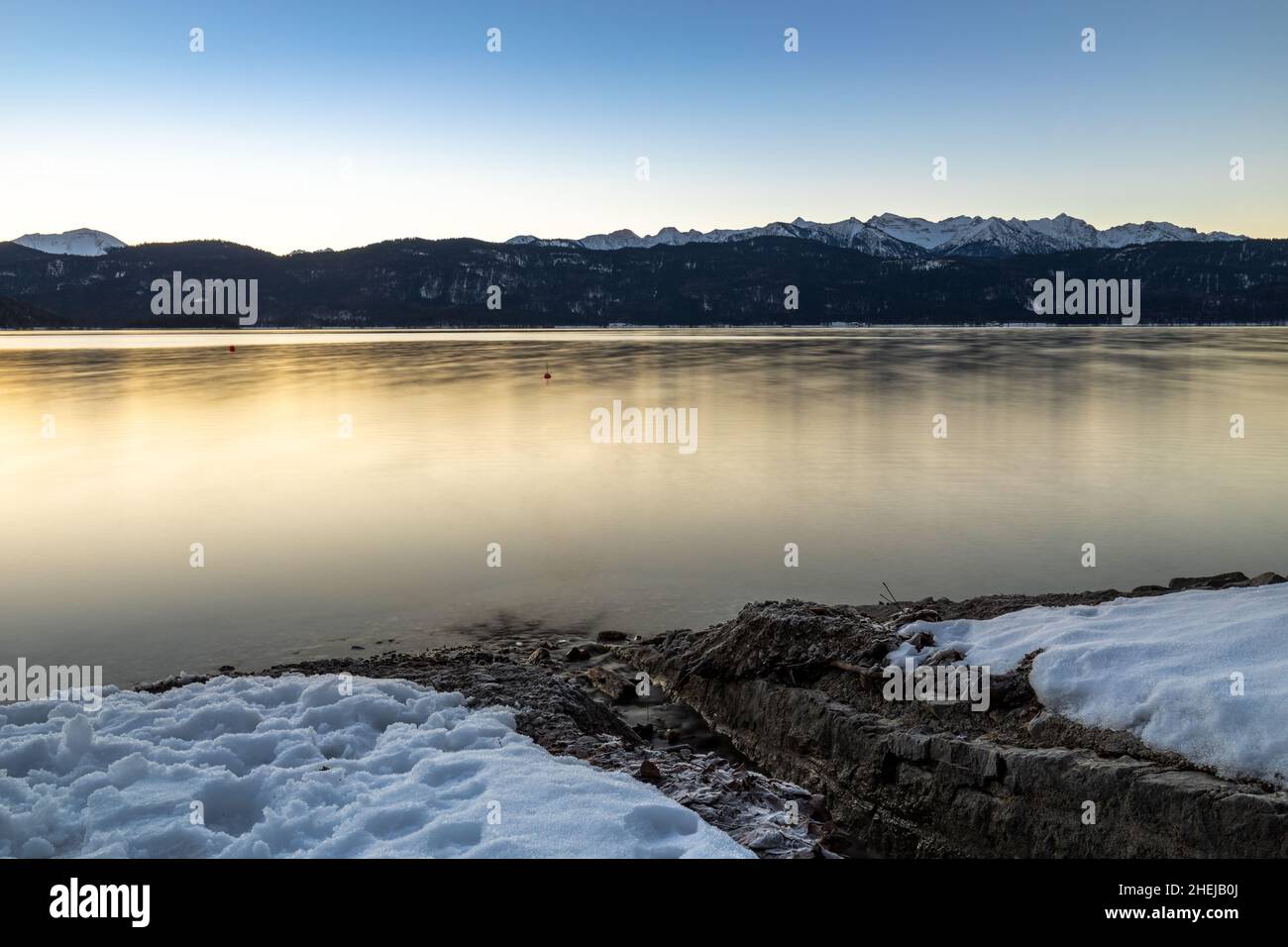 Dawn at Lake Walchensee, Bavaria, Germany, in winter Stock Photo - Alamy