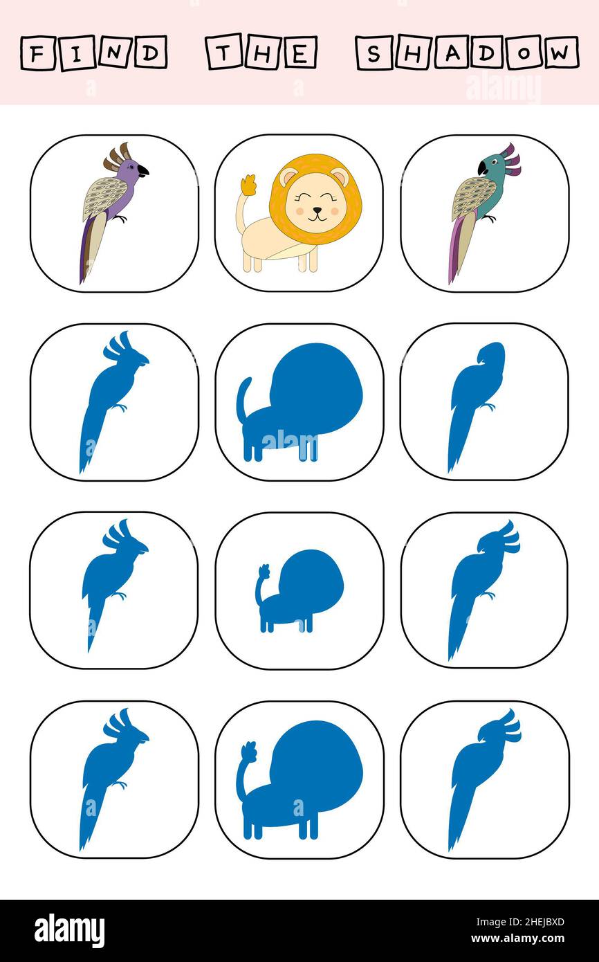 Find a shadow parrots, lion. Match toy with correct shadow Preschool ...