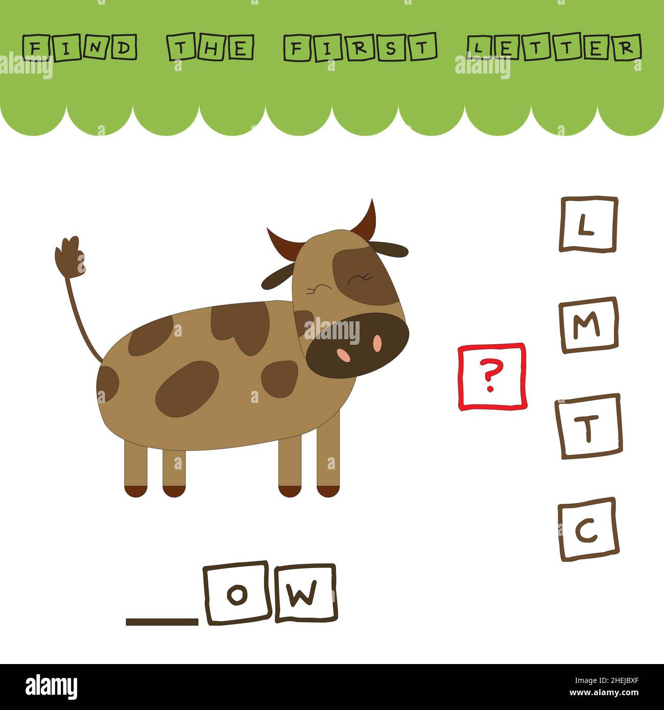find the first letter of the word cow and connect. Educational game for ...