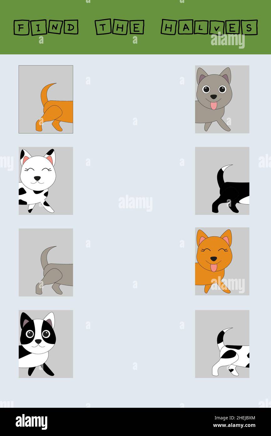 Match the halves of the pets dogs. Educational game for children Stock ...