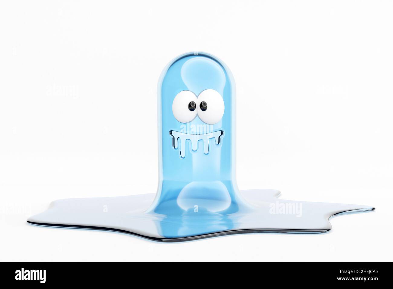 3d illustration of a blue translucent monster that looks like a melted ...