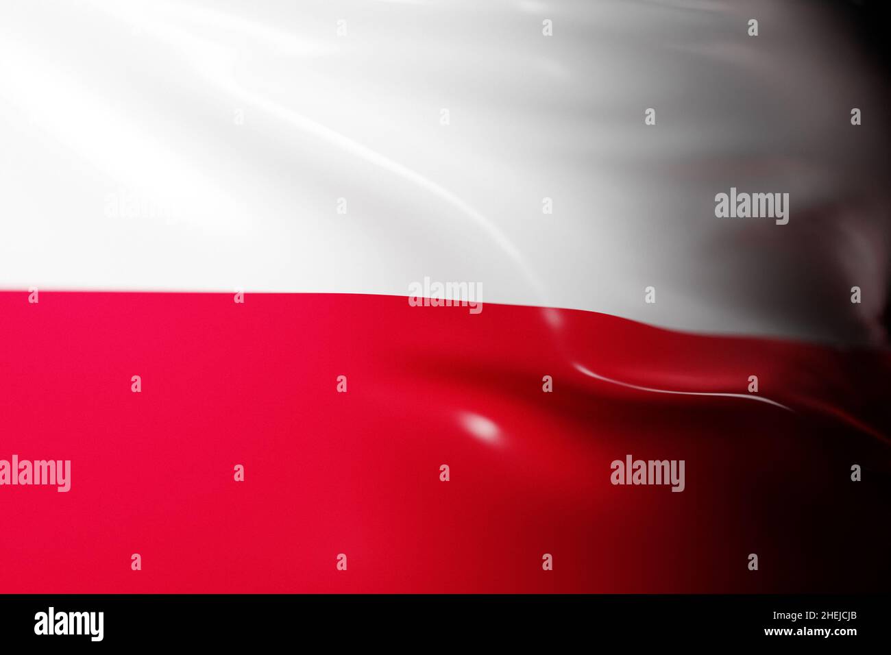 3D illustration of the national waving flag of Poland. Country symbol ...