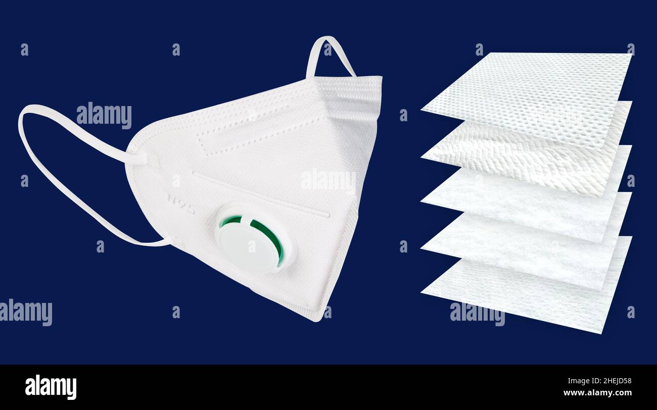 White five layer respirator mask N95 with valve Stock Photo - Alamy