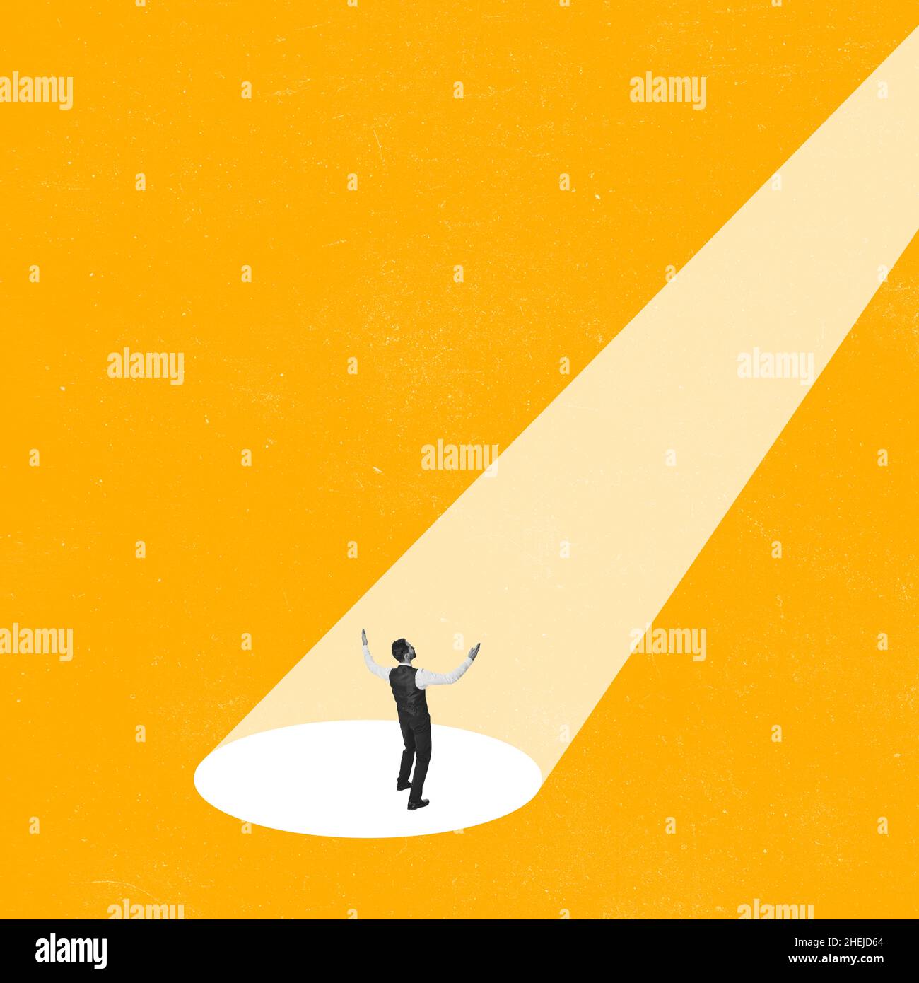 Creative design. Contemporary art collage. Businessman standing under ...