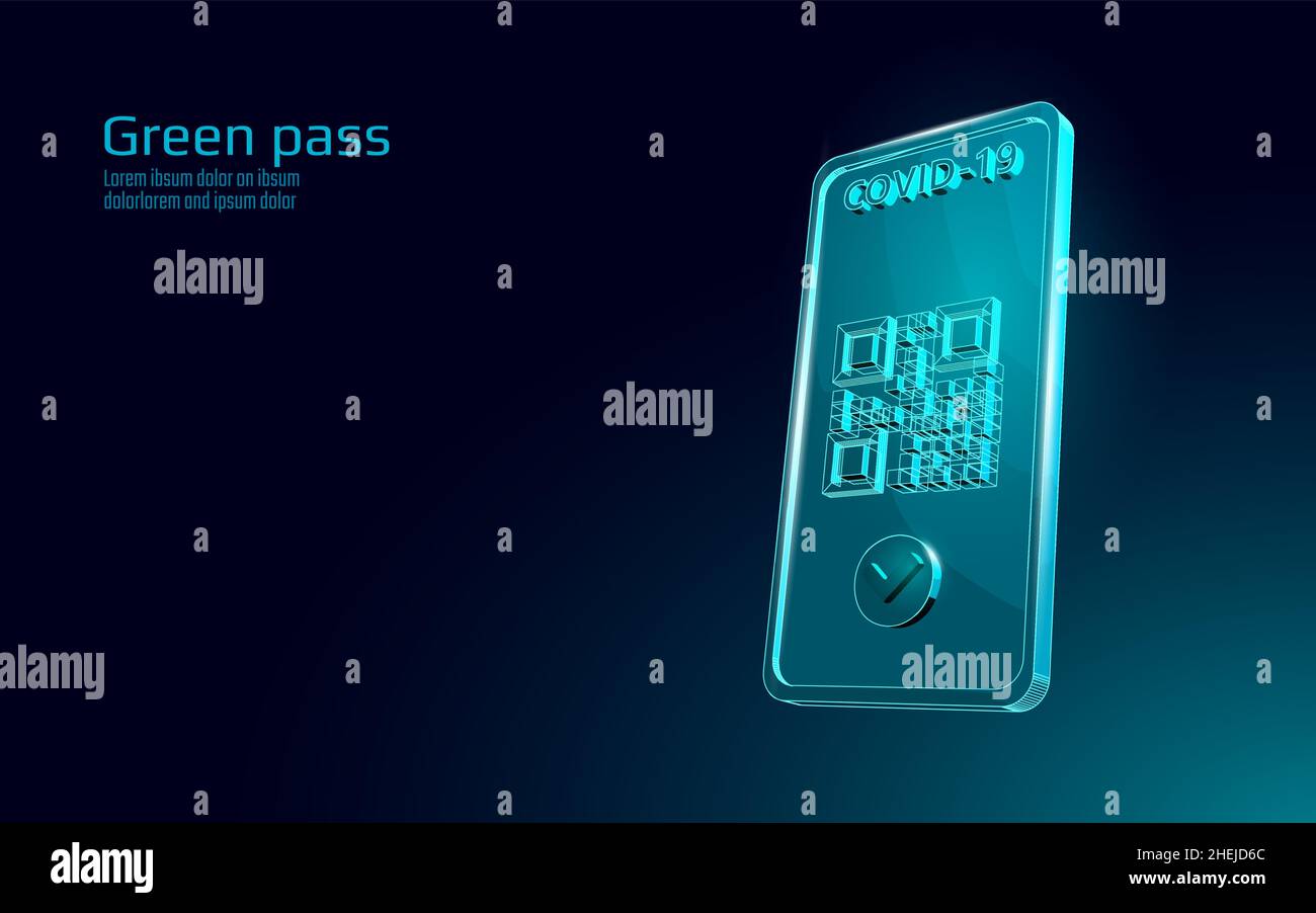 COVID-19 Green Pass QR-code 3D concept. Phone app screen health ...