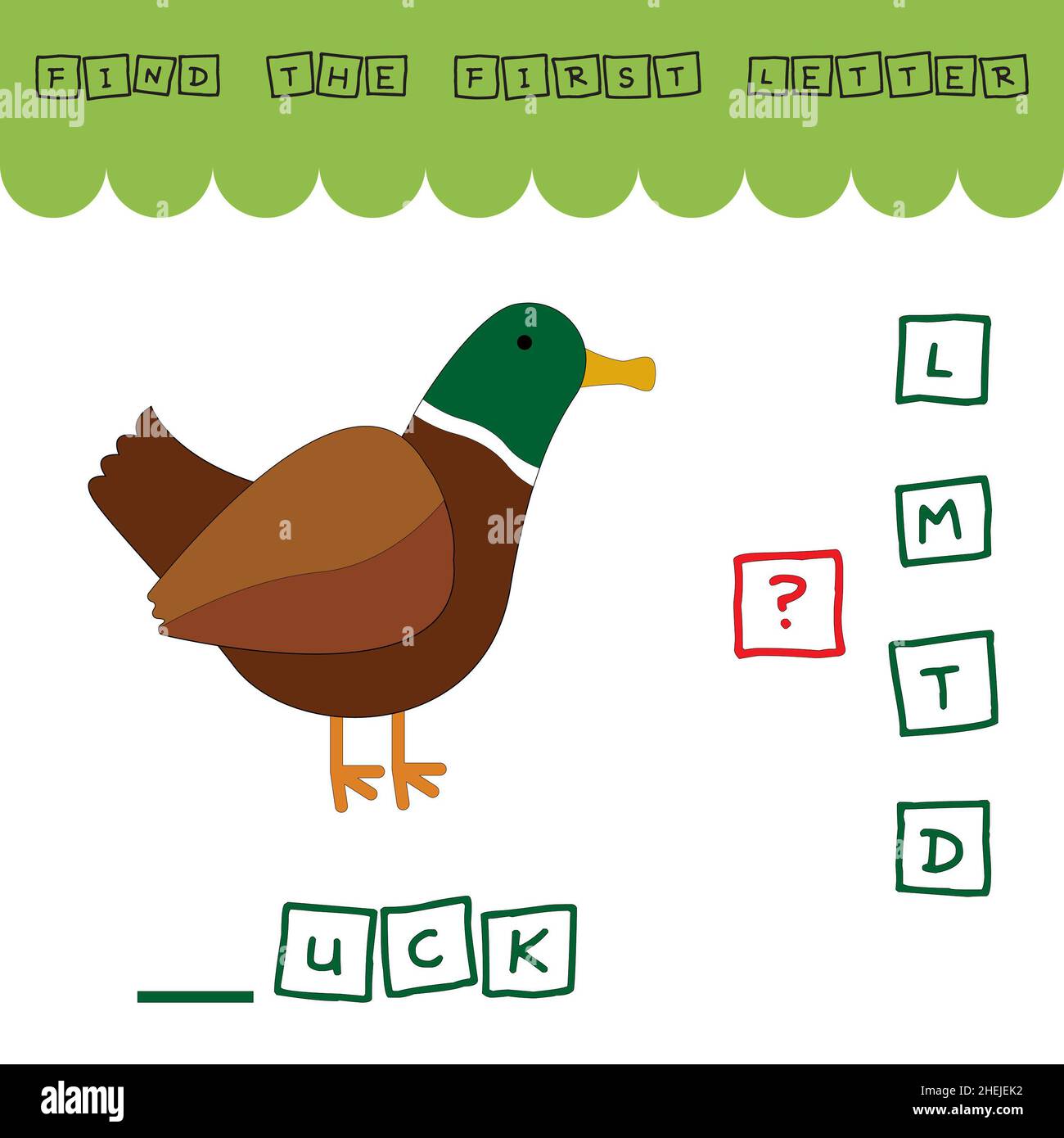 find the first letter of the word duck and connect. Educational game ...