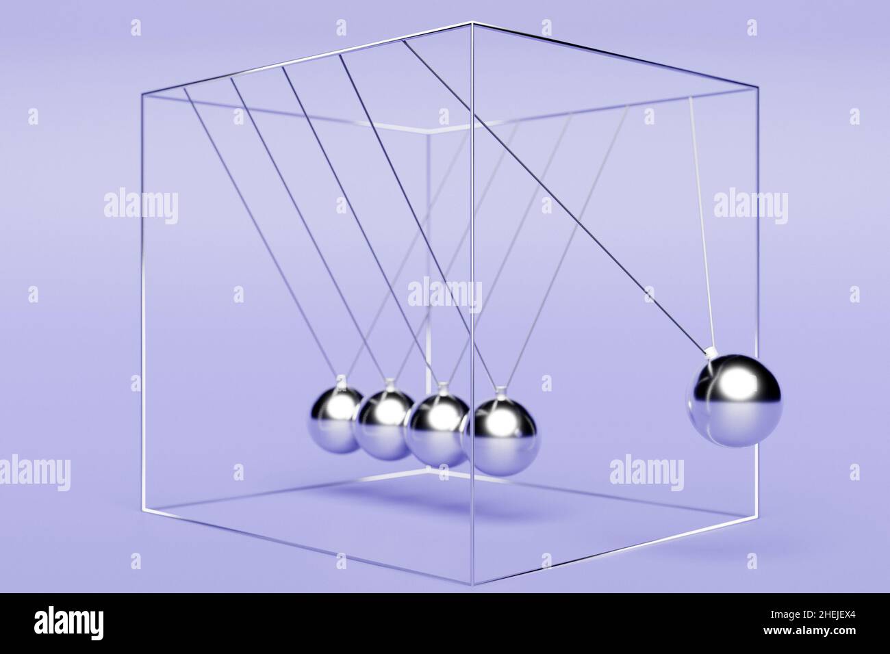 3d illustration Balancing balls Newton's Cradle on a purple background ...