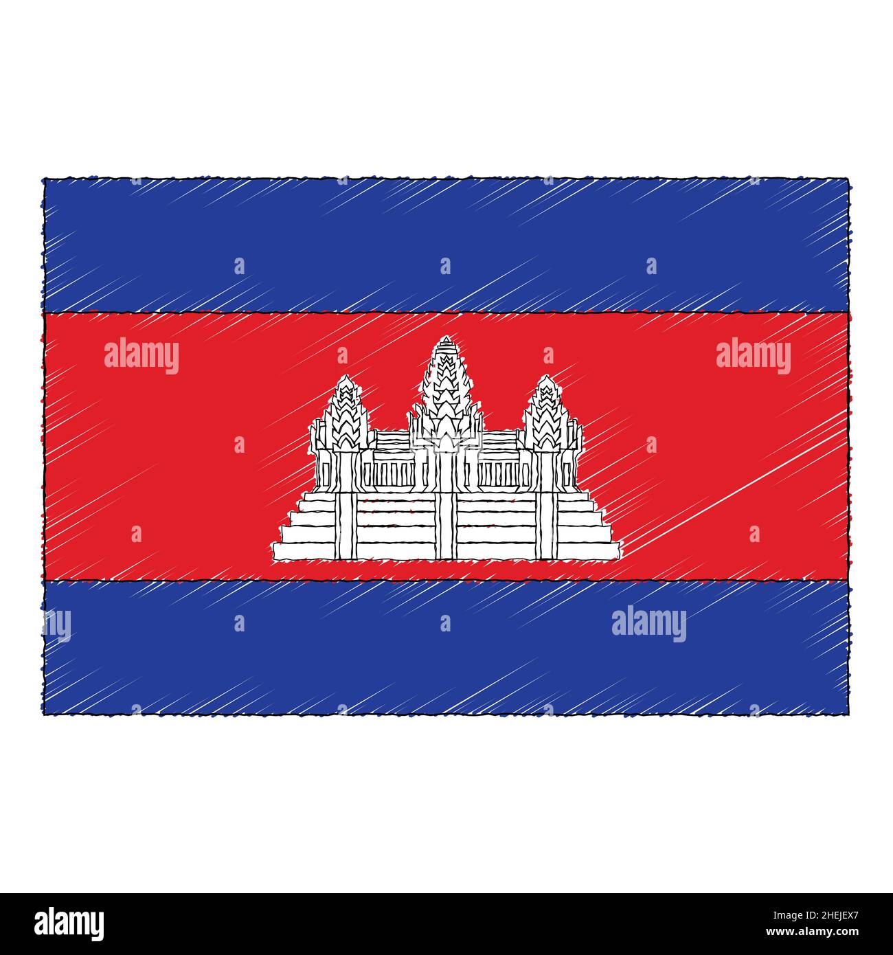 Hand drawn sketch flag of Cambodia. Doodle style vector icon Stock ...