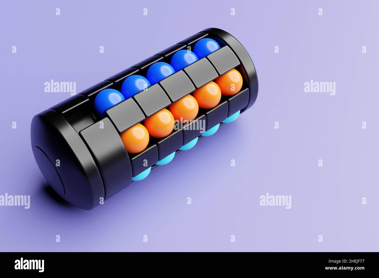 3d illustration of a black cylinder - a puzzle with colorful balls ...