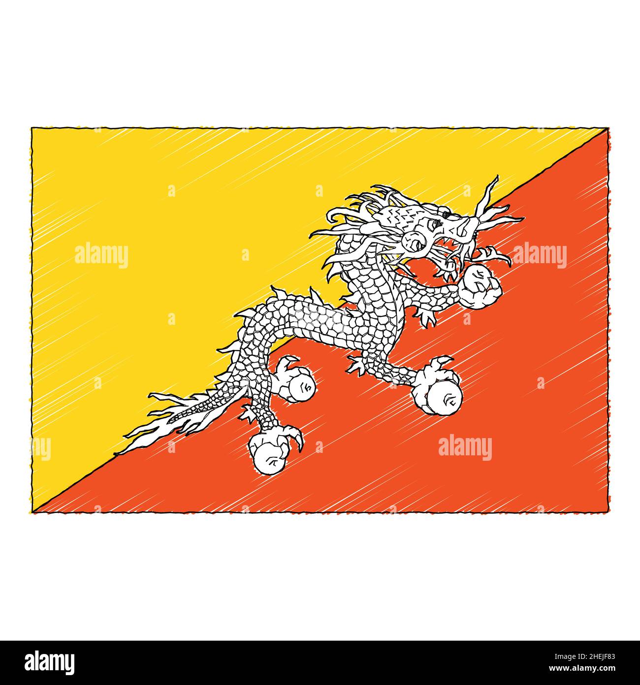 Hand drawn sketch flag of Bhutan. Doodle style vector icon Stock Vector ...