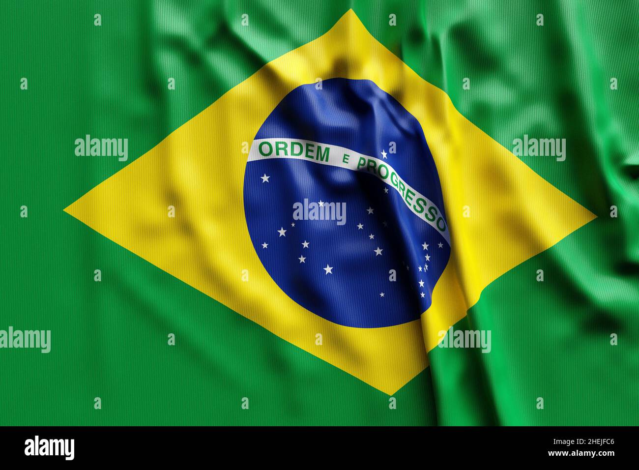 3D illustration of Brazil national developing flag. Country symbol ...