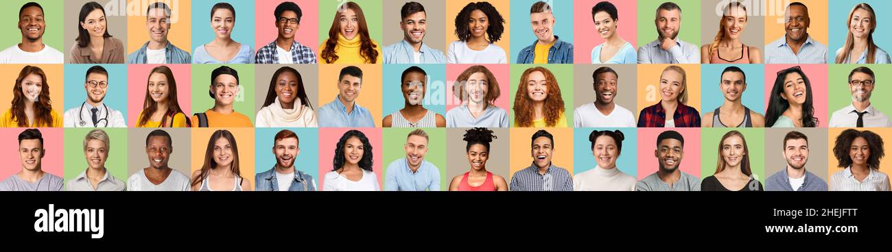 Happy People Faces. Creative Photo Collage With Cheerful Multicultural ...