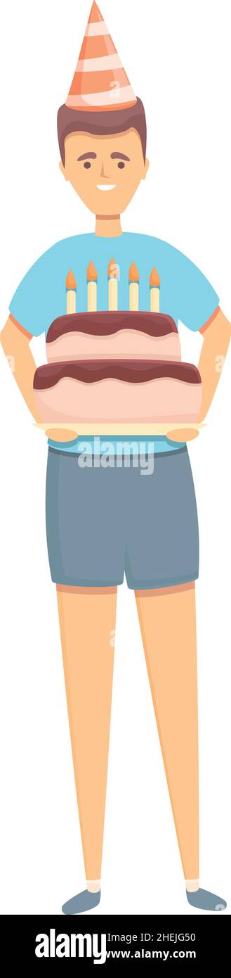 Birthday boy with cake icon cartoon vector. Child party. Happy ...