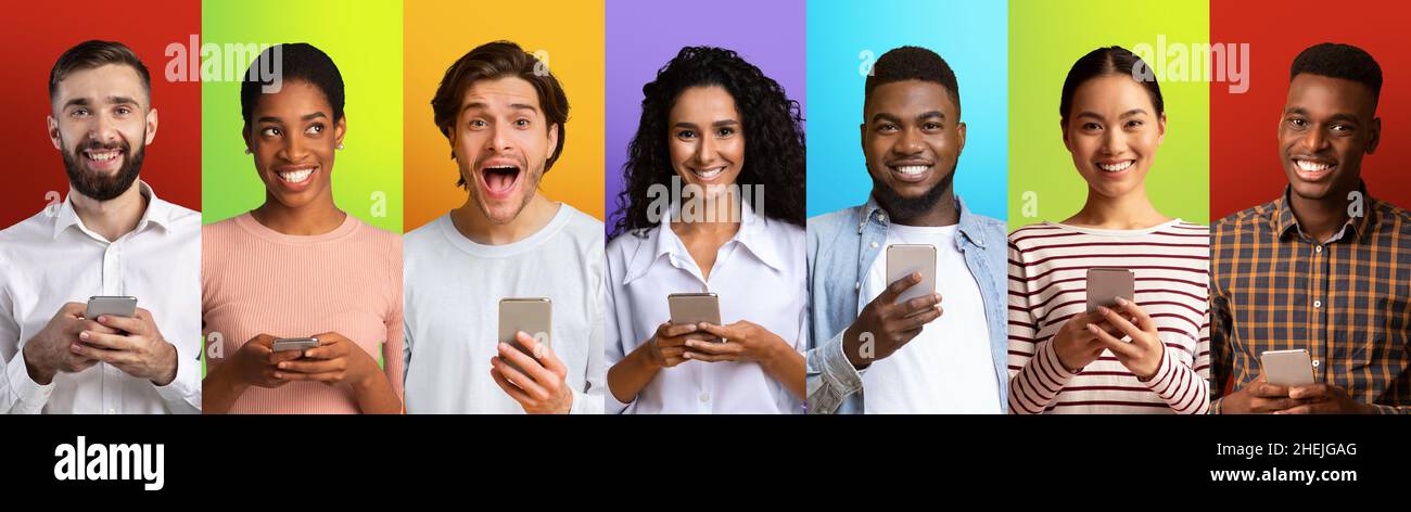 Wow offer. Surprised multiracial millennial people using cellphones ...