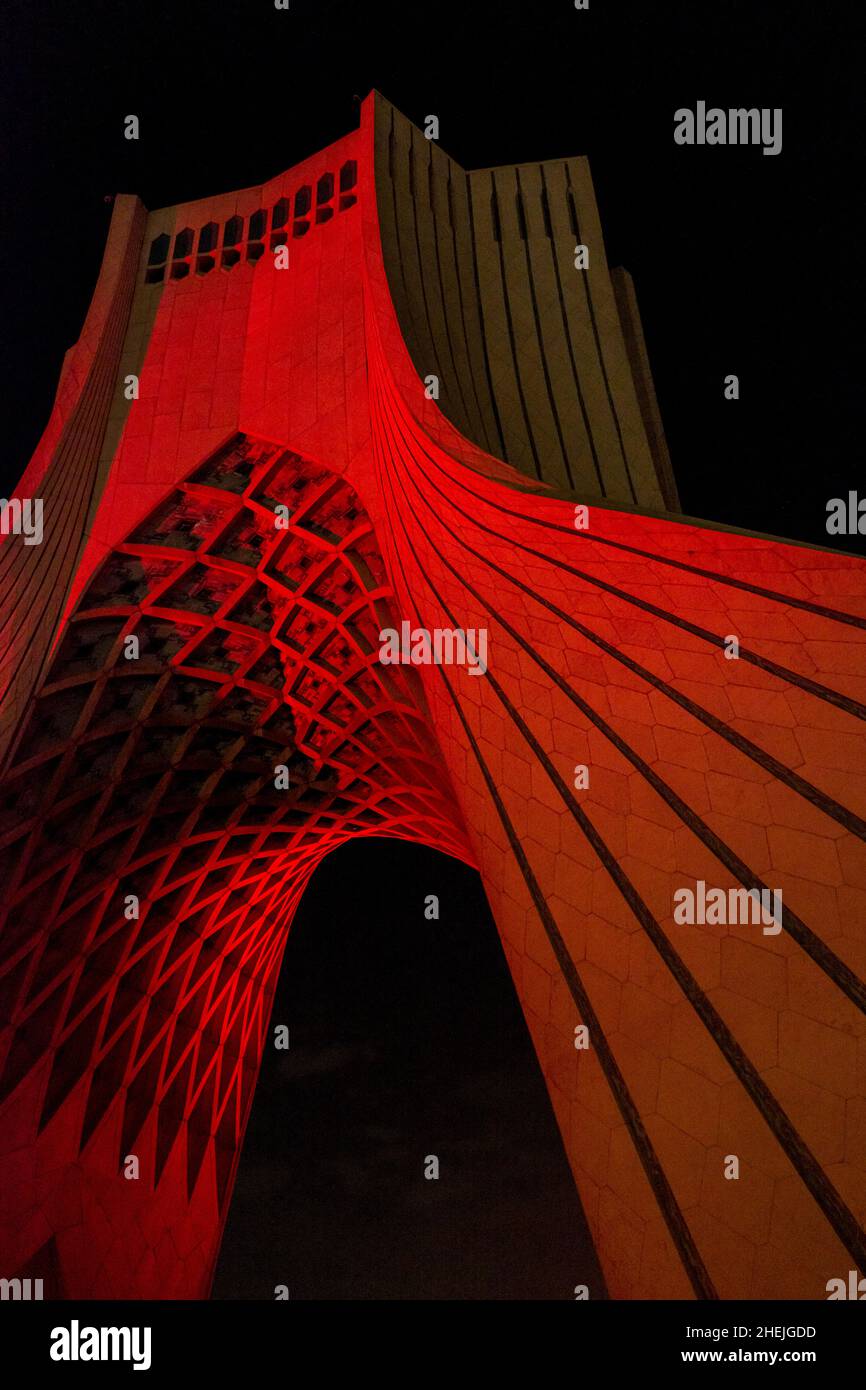 Illuminated evening view of Azadi Tower (Freedom Tower) is a monument ...