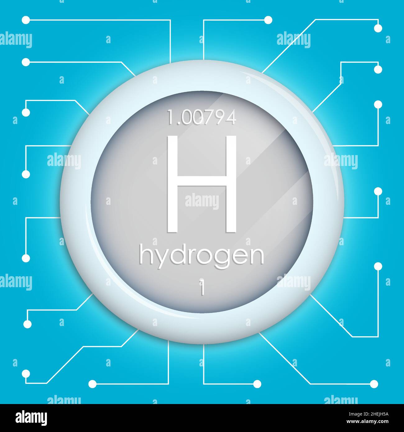 Realistic button with hydrogen symbol. Chemical element is hydrogen ...