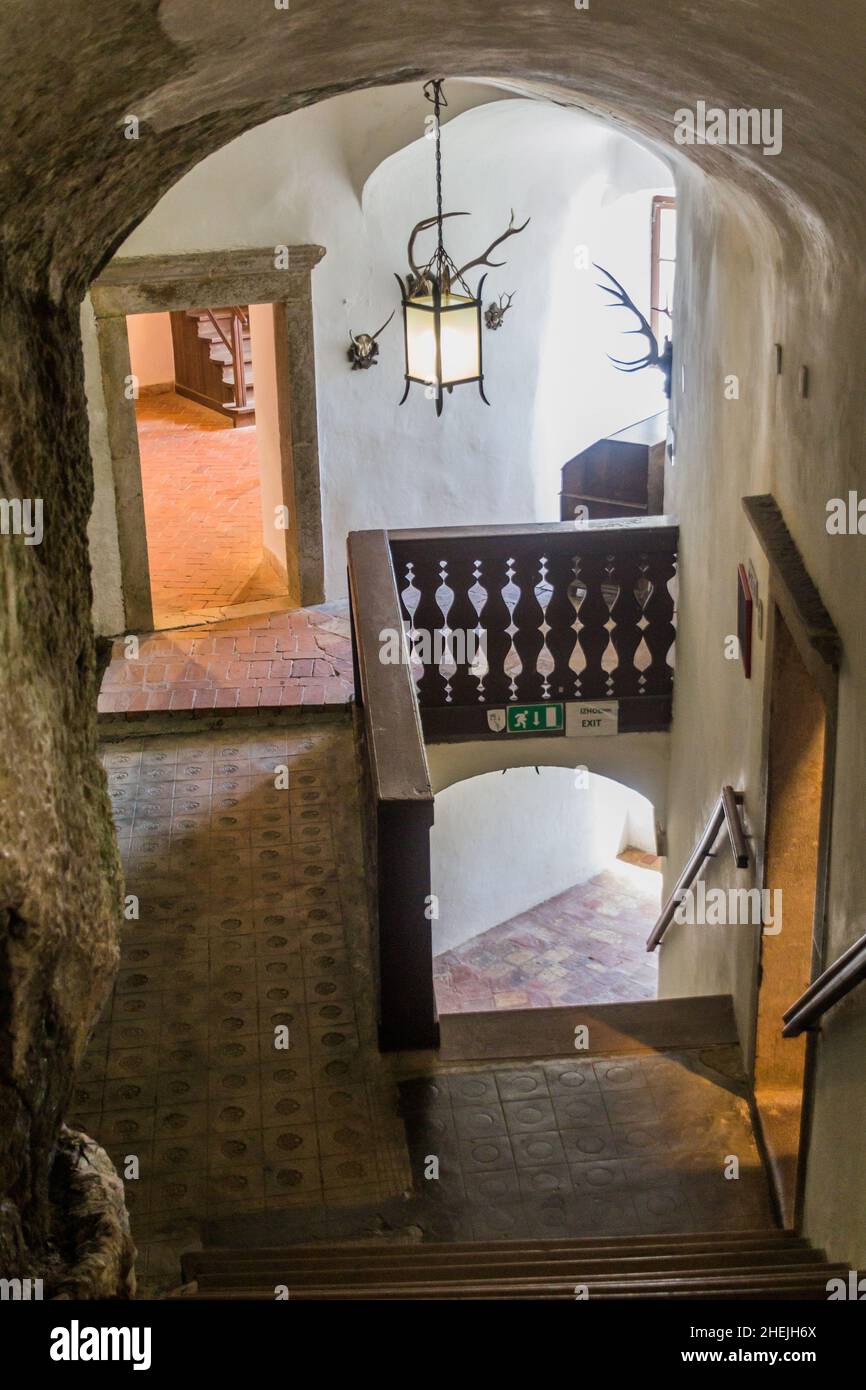 PREDJAMA, SLOVENIA - MAY 17, 2019: Interior of Predjama castle ...