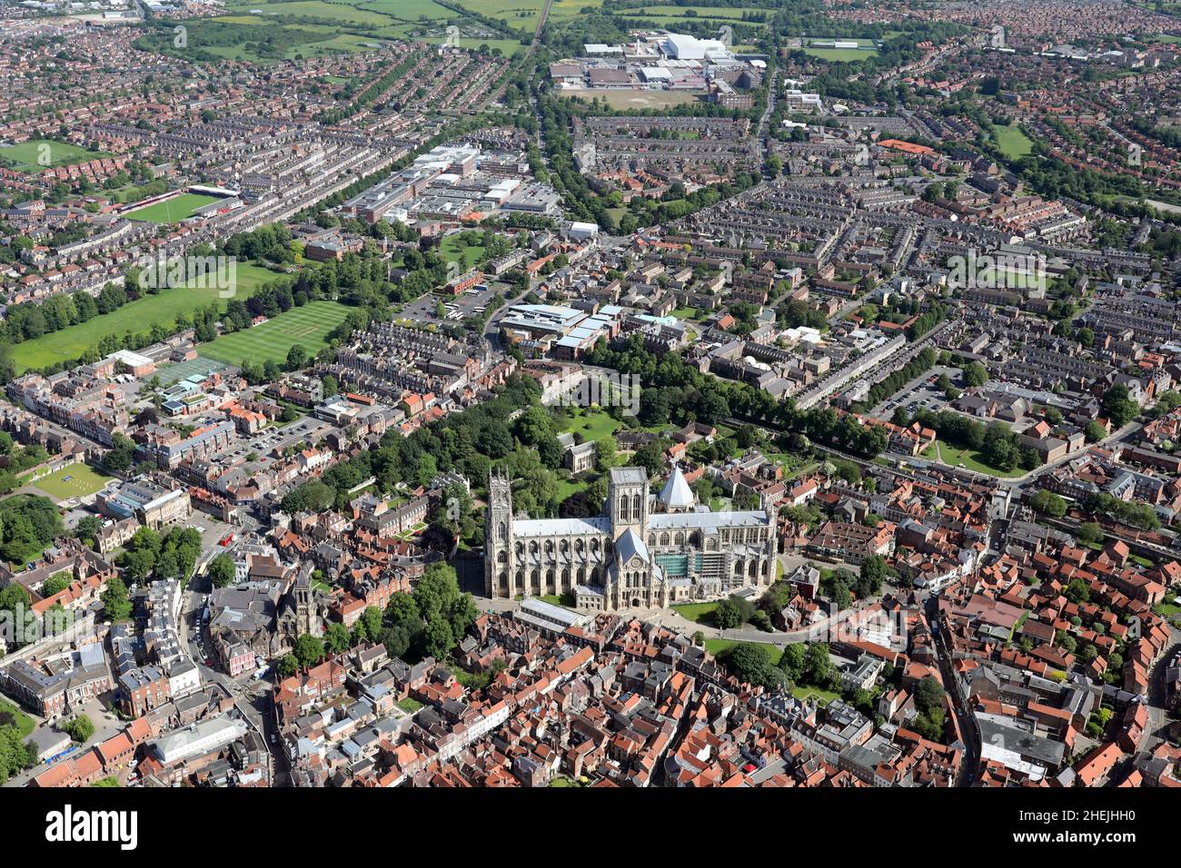 aerial view of York Minster (Cathedral) viewd from the south, in the ...