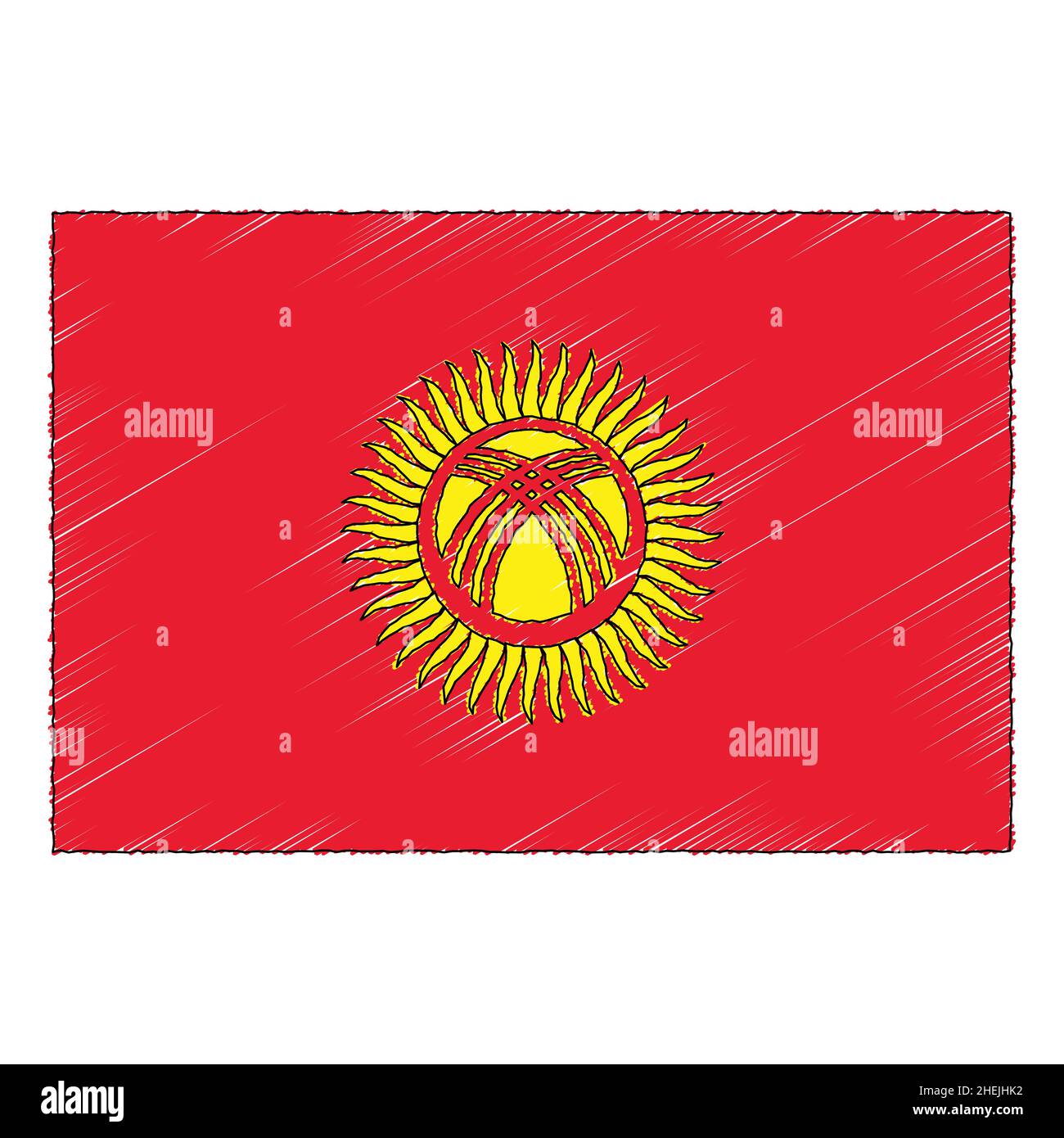 Hand drawn sketch flag of Kyrgyzstan. Doodle style vector icon Stock ...