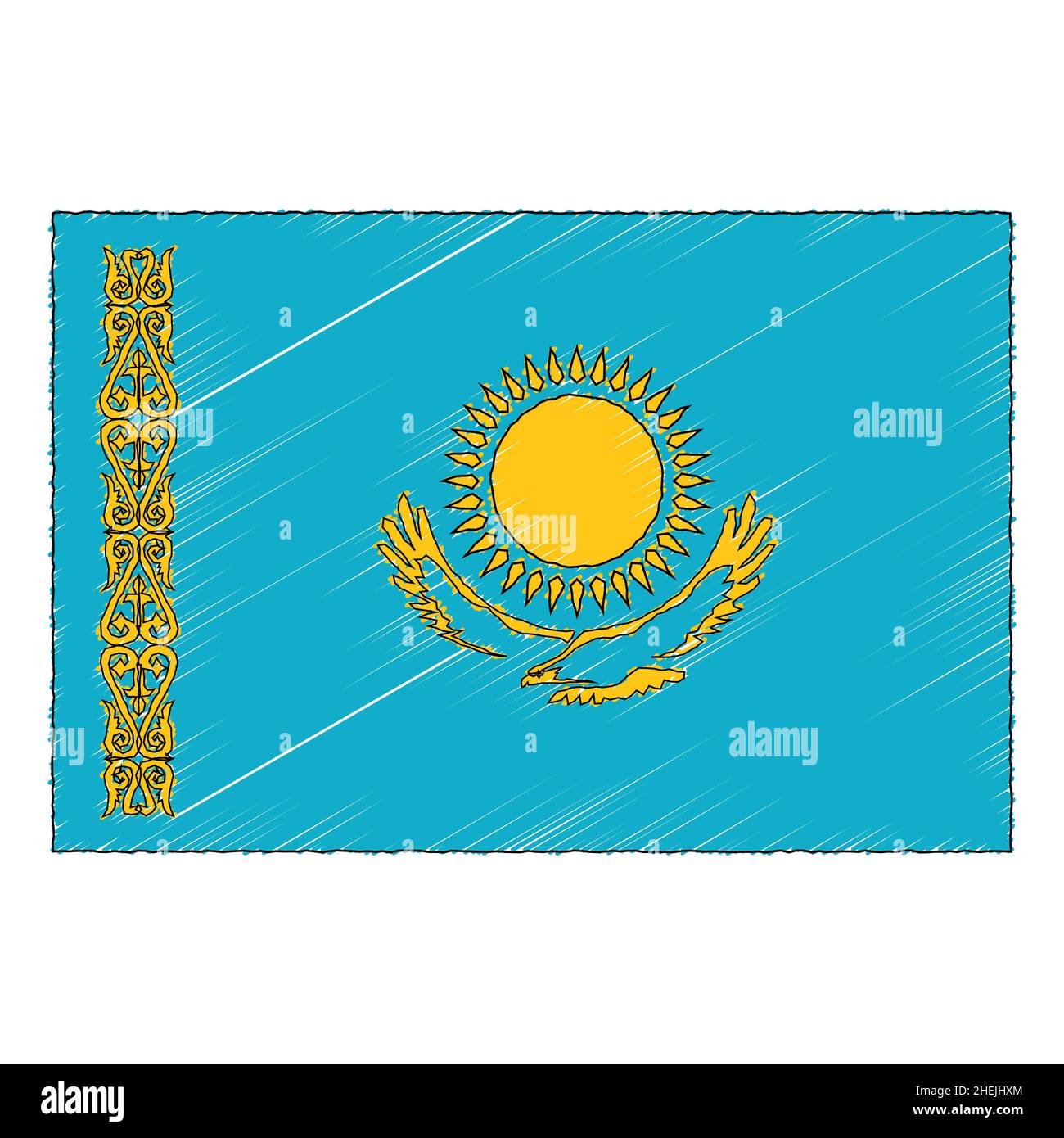 Hand drawn sketch flag of Kazakhstan. doodle style vector icon Stock ...