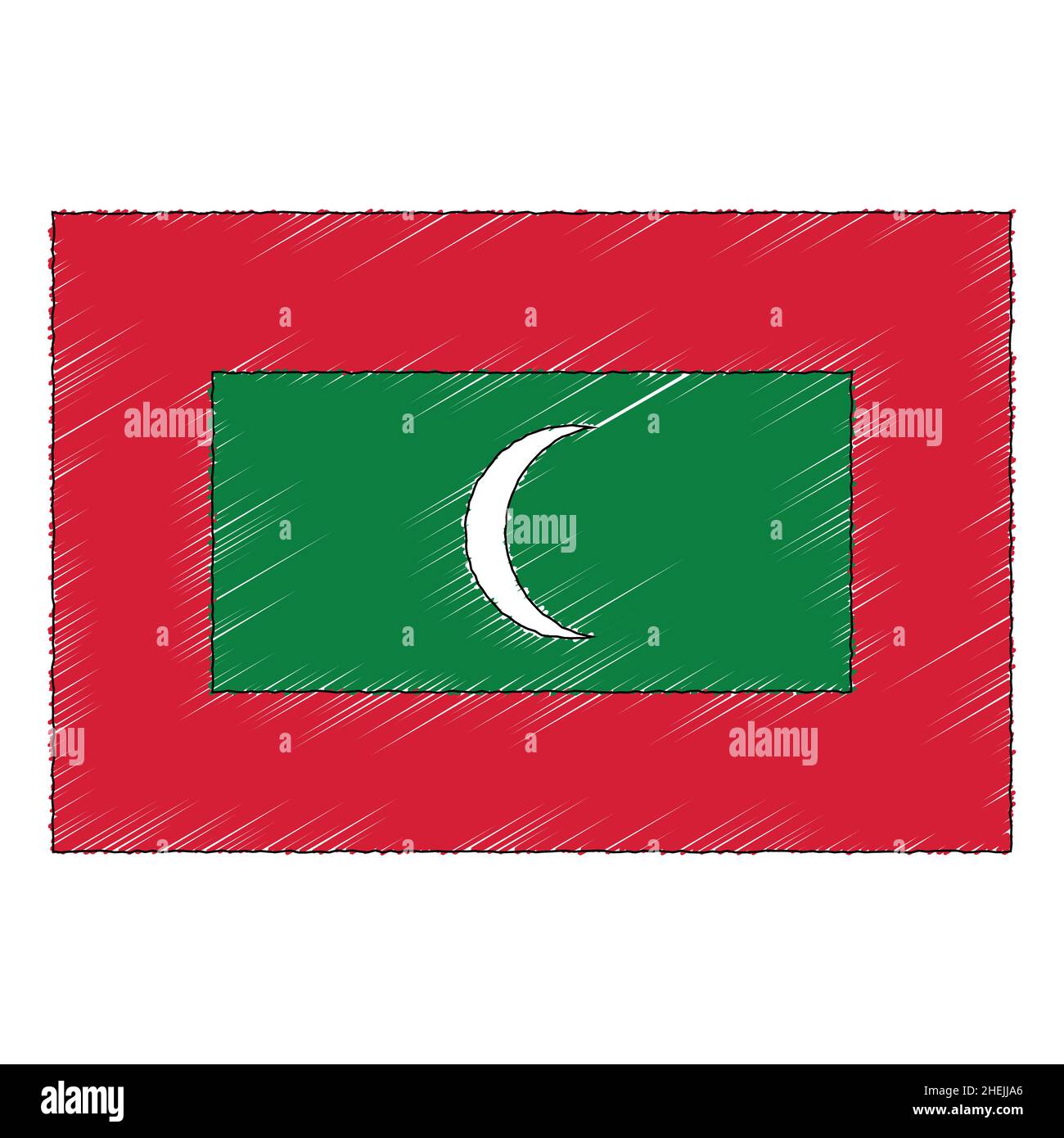 Hand drawn sketch flag of Maldives. Doodle style vector icon Stock ...