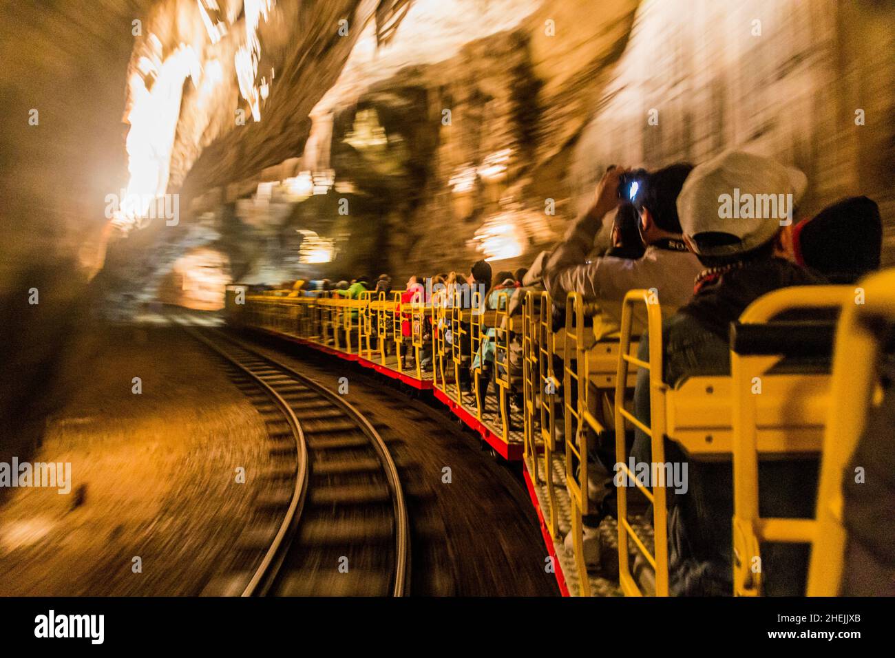 POSTOJNA, SLOVENIA - MAY 17, 2019: Underground tourist train in ...