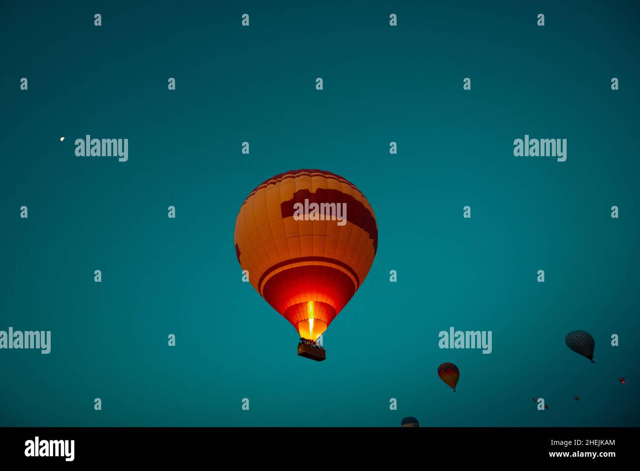 Hot Air Balloon. Fired burner Hot air balloon on the air in Cappadocia ...