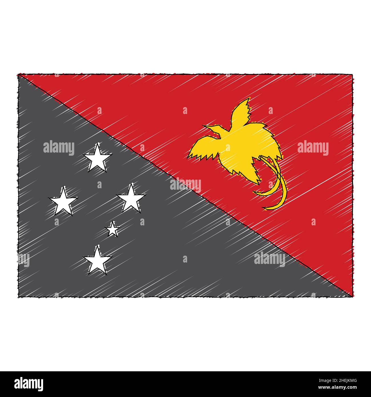 Hand drawn sketch flag of Papua New Guinea. doodle style vector icon ...