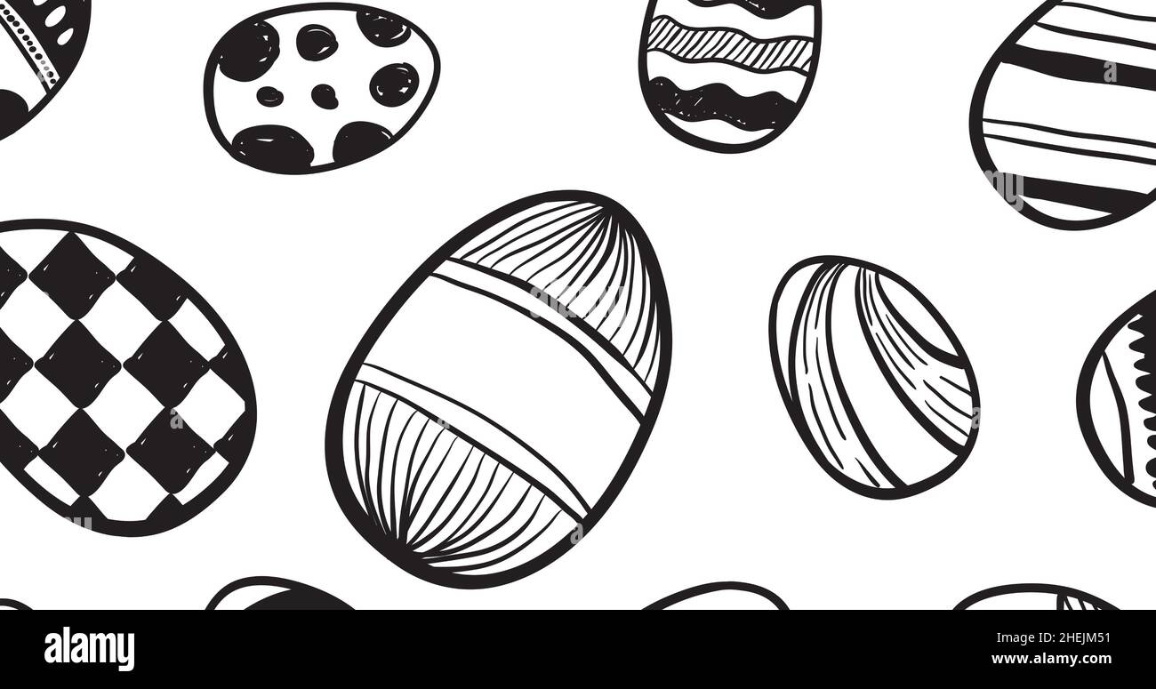 Image of multiple decorated easter eggs in black and white on white ...