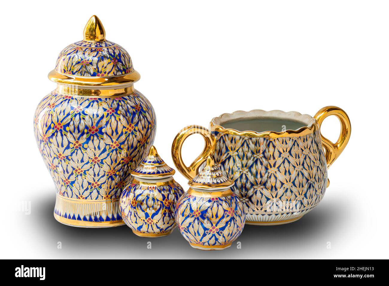 Various beautiful Thai style porcelain, Benjarong. on white background ...