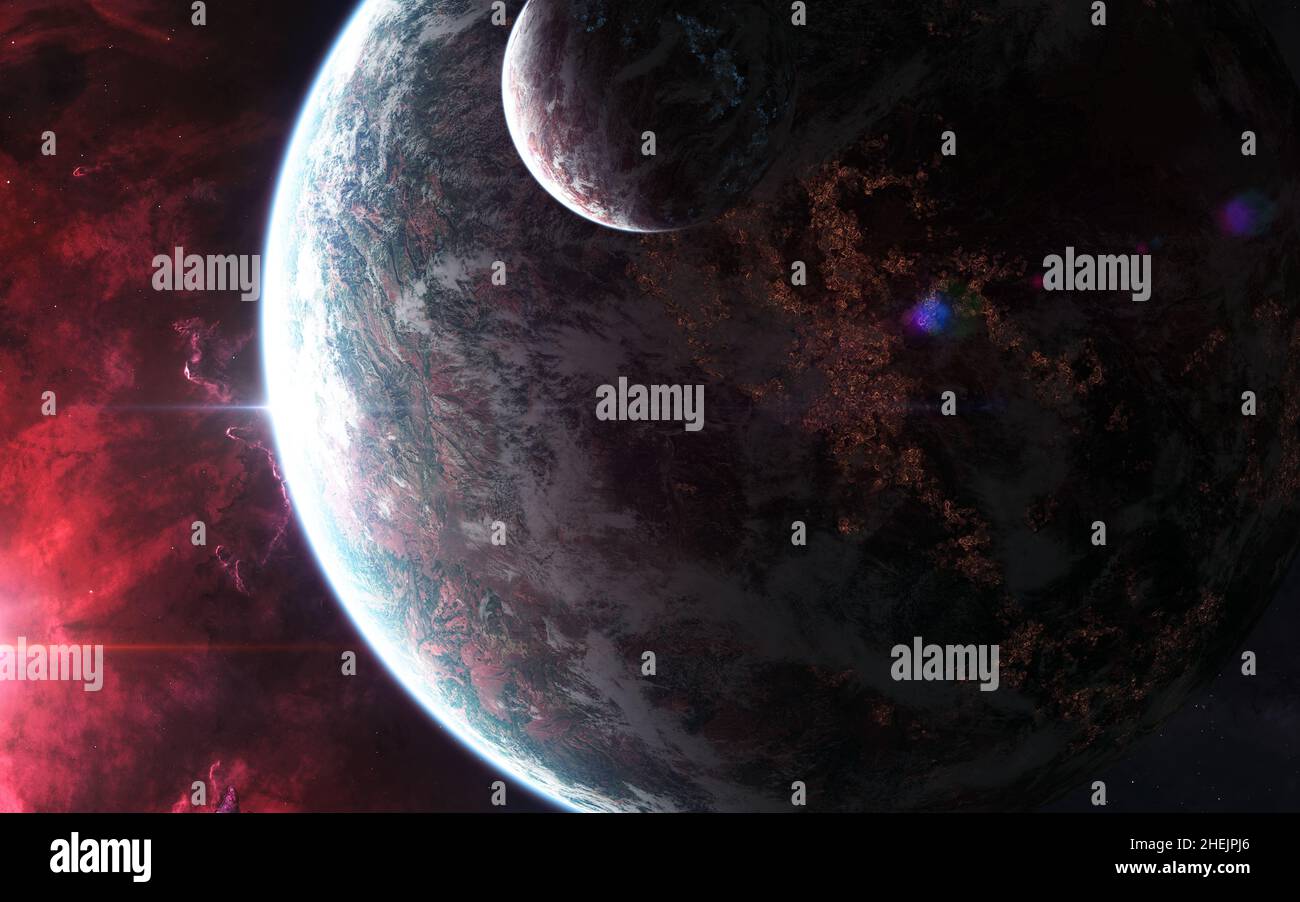 Inhabited planets in deep space. Beautiful space landscape Stock Photo ...